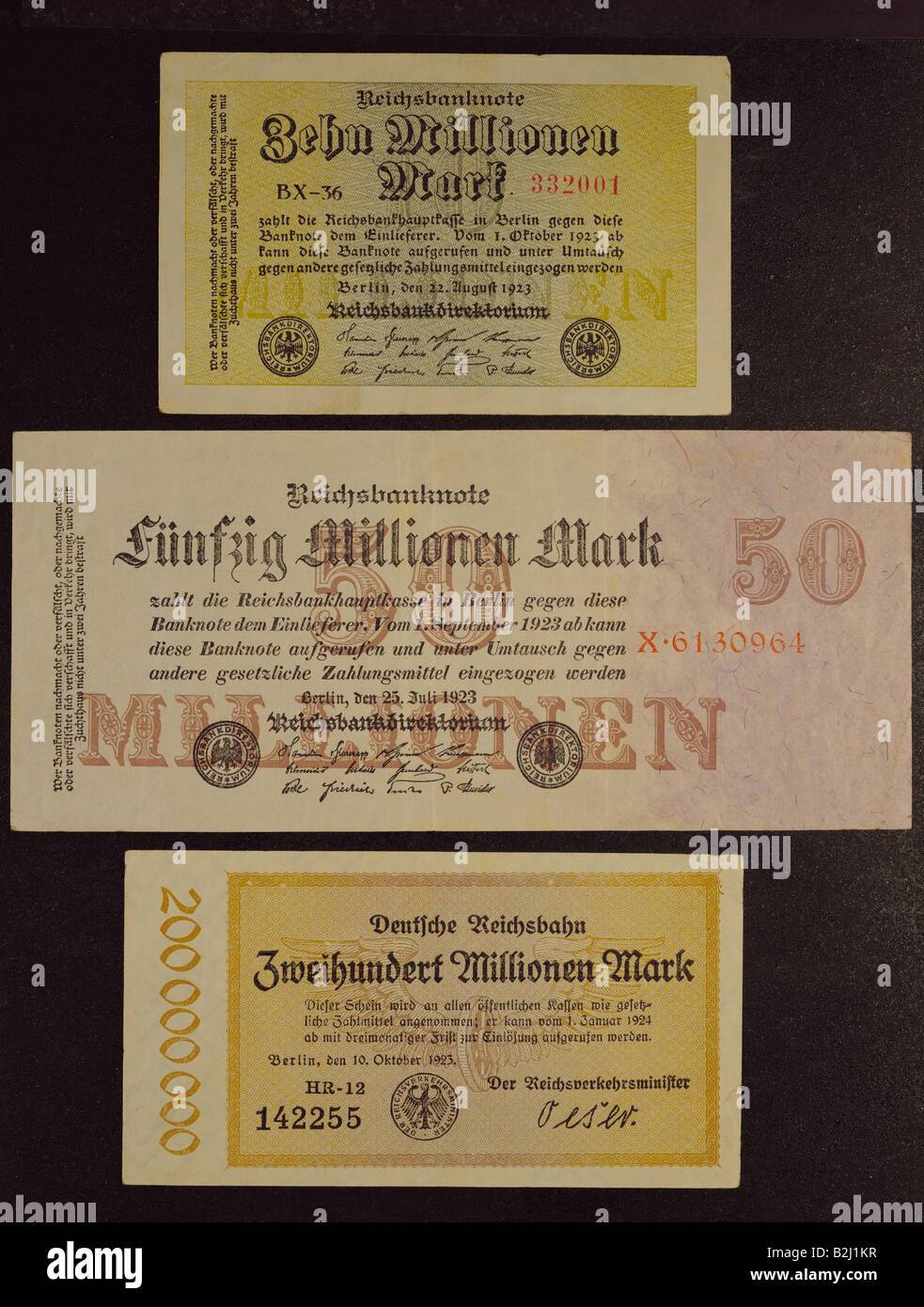 money / finance, inflation money, Germany, 10 million mark, 50 million ...