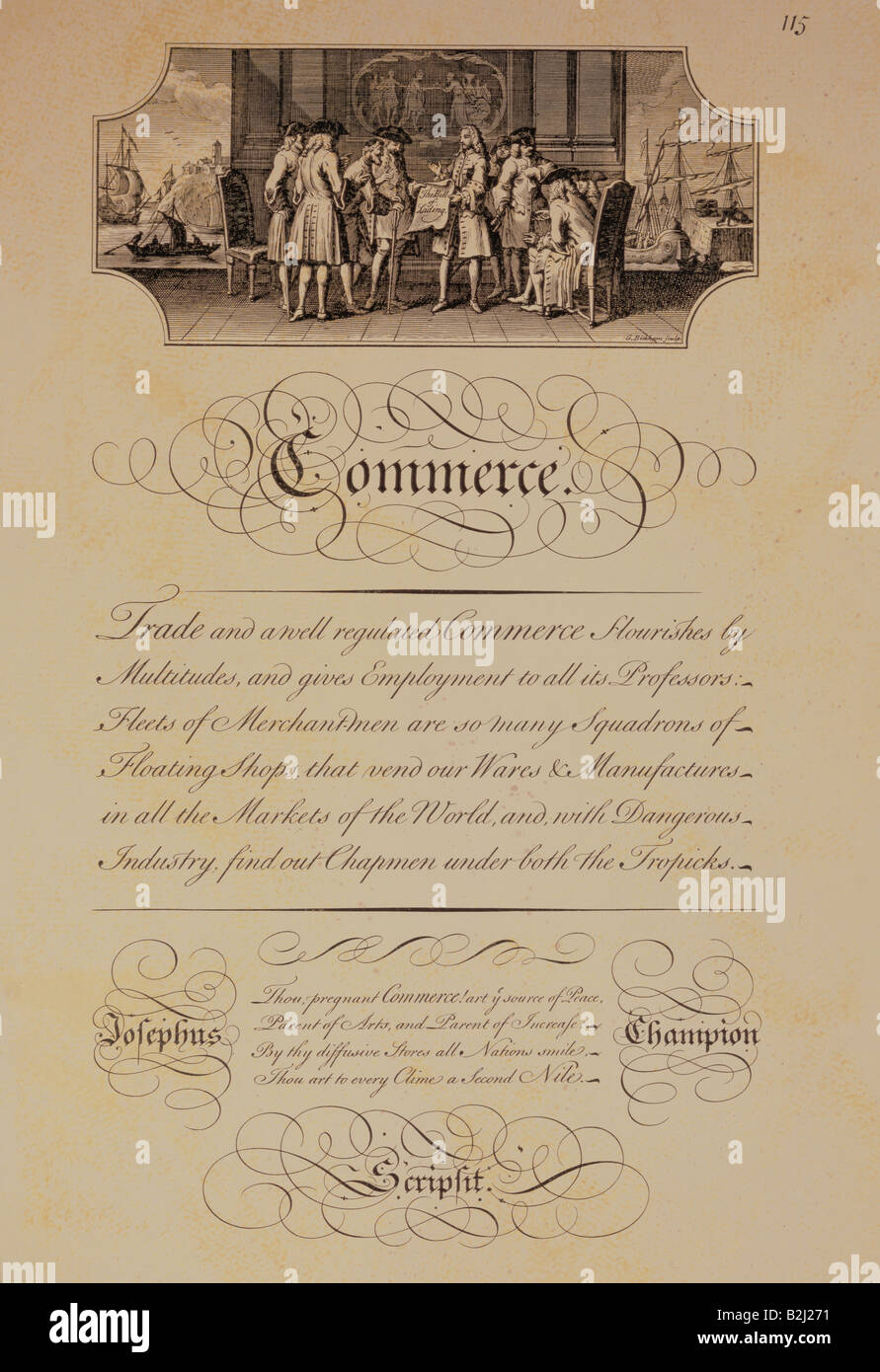 trade, merchants, sheet "Commerce", from "The Universal Penman", by ...