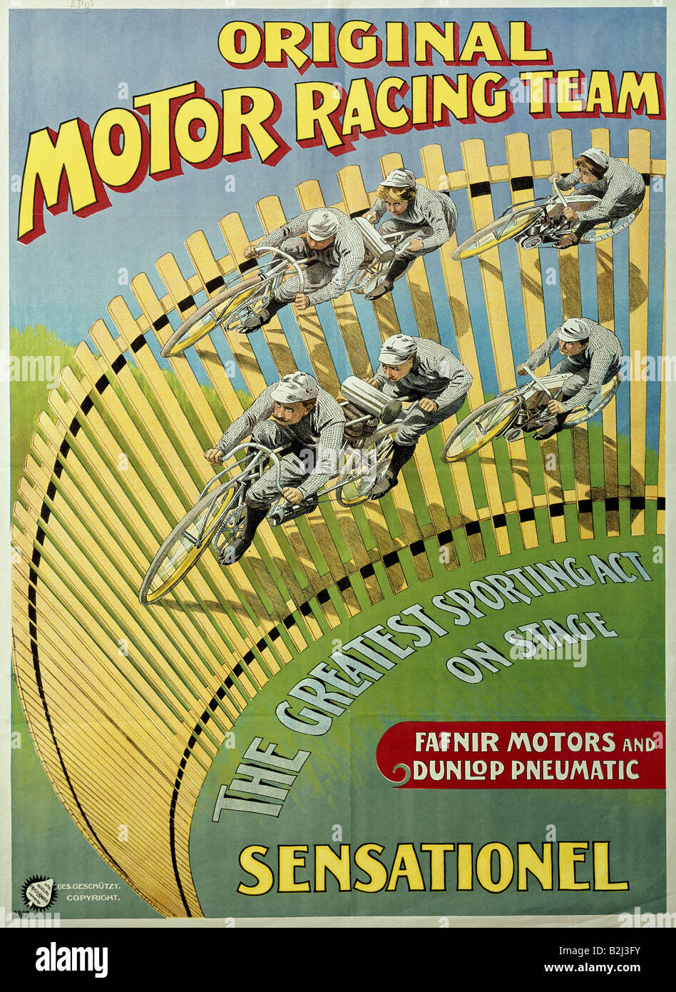 advertising, fun fair, poster "Original Motor Racing Team", colour ...