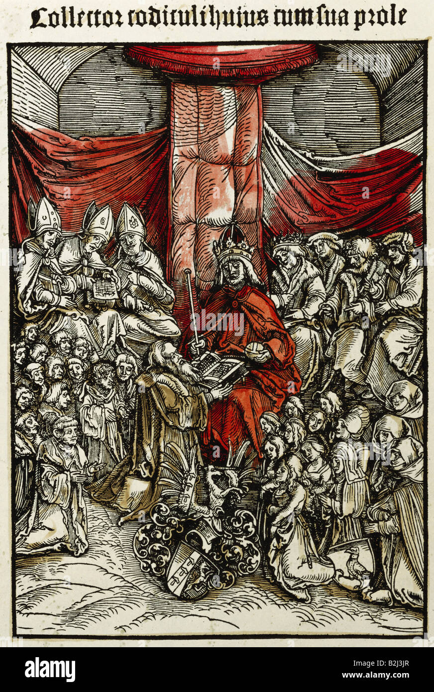 justice, judges, appointment, woodcut, coloured, by Hans Schaeufelein ...