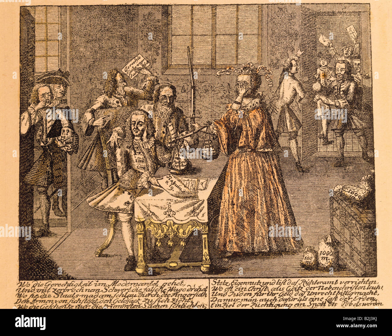 justice, caricature, copper engraving, coloured, Germany, late 18th ...