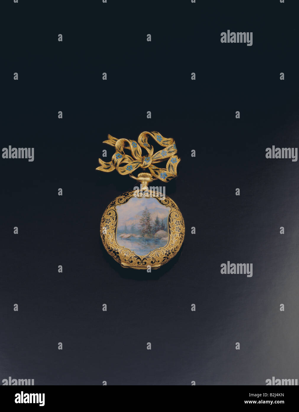 clocks, pocket watches, lady`s pocket watch, gold, enamel, miniature ...