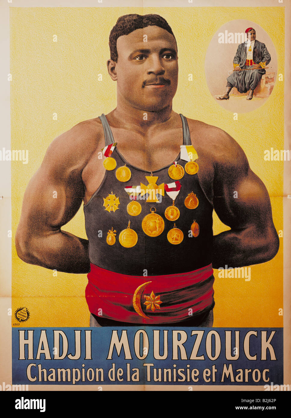 sport, wrestling, Tunesian wrestler Hadji Mourzouck, poster, lithograph ...