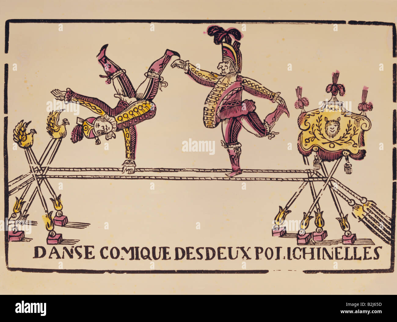 circus, acrobatics, tightrope walking, two Polichinelle on the rope ...