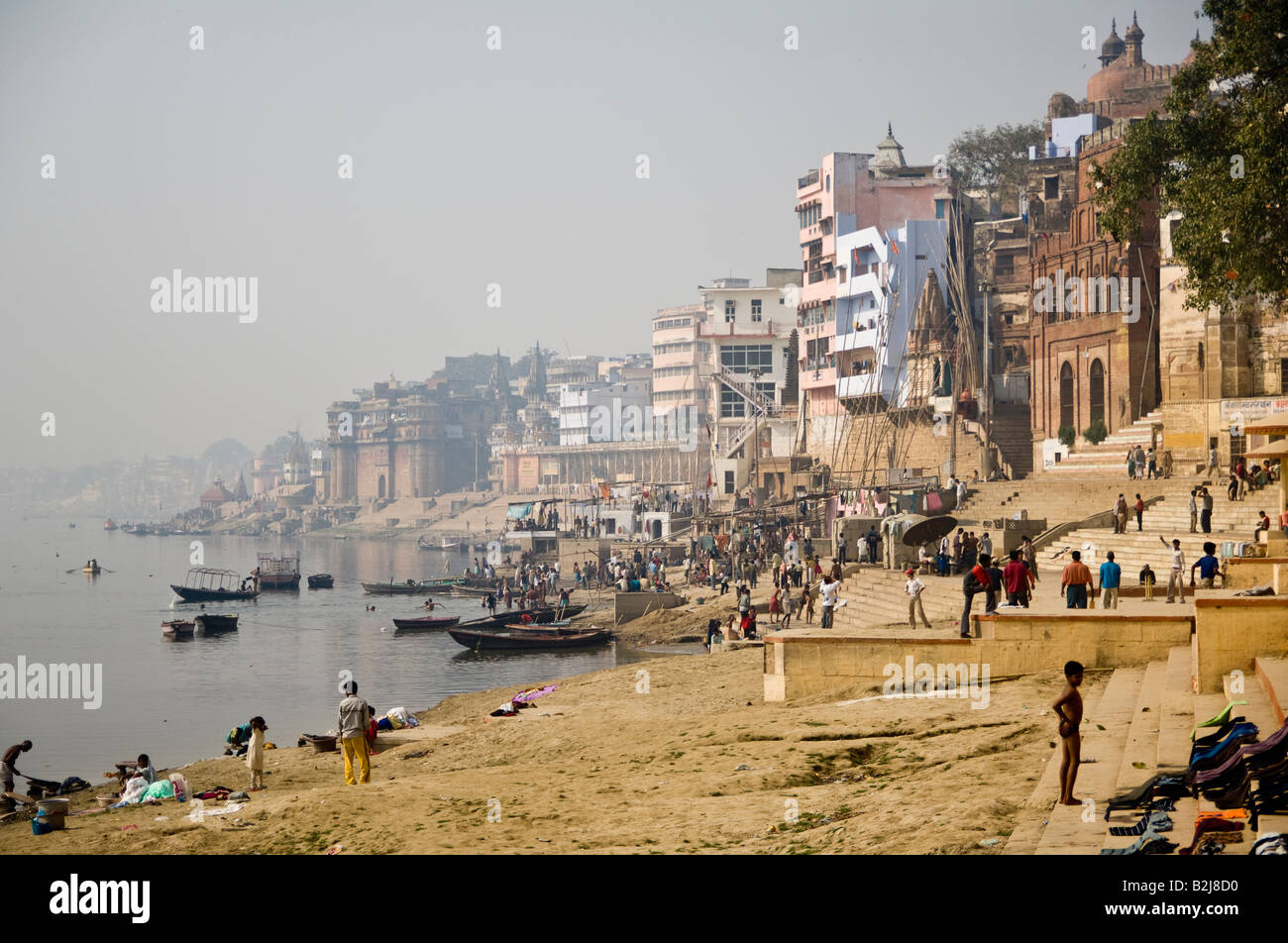 The holy Hindu city of Varanasi on the banks of the River Ganges, India ...