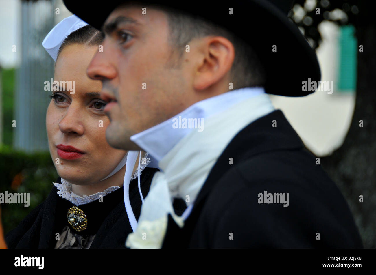 french couple dressed in traditional breton costume during the Cornwall ...