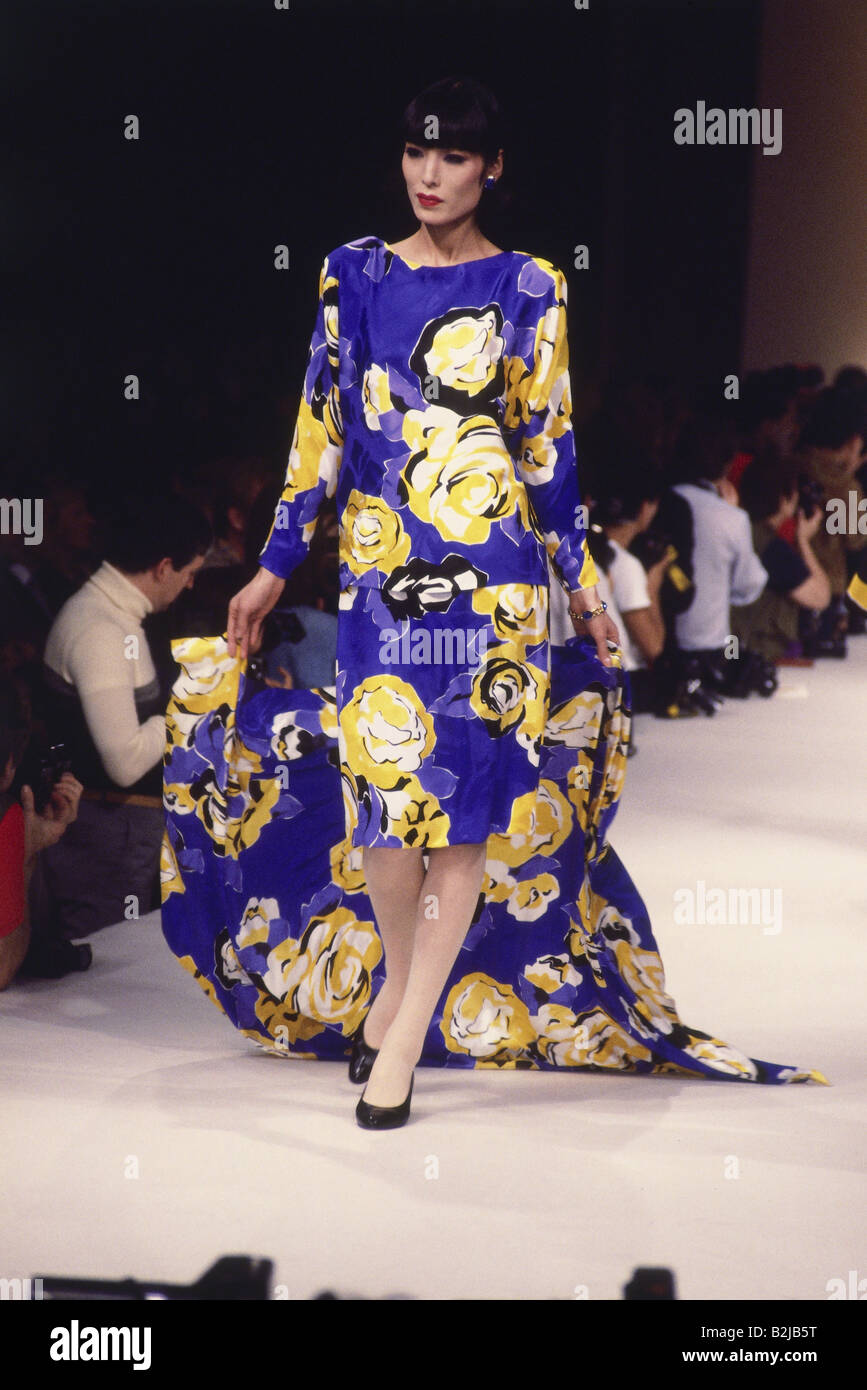 fashion, 1980s, mannequin, wearing dress, full length, on catwalk, Pret ...