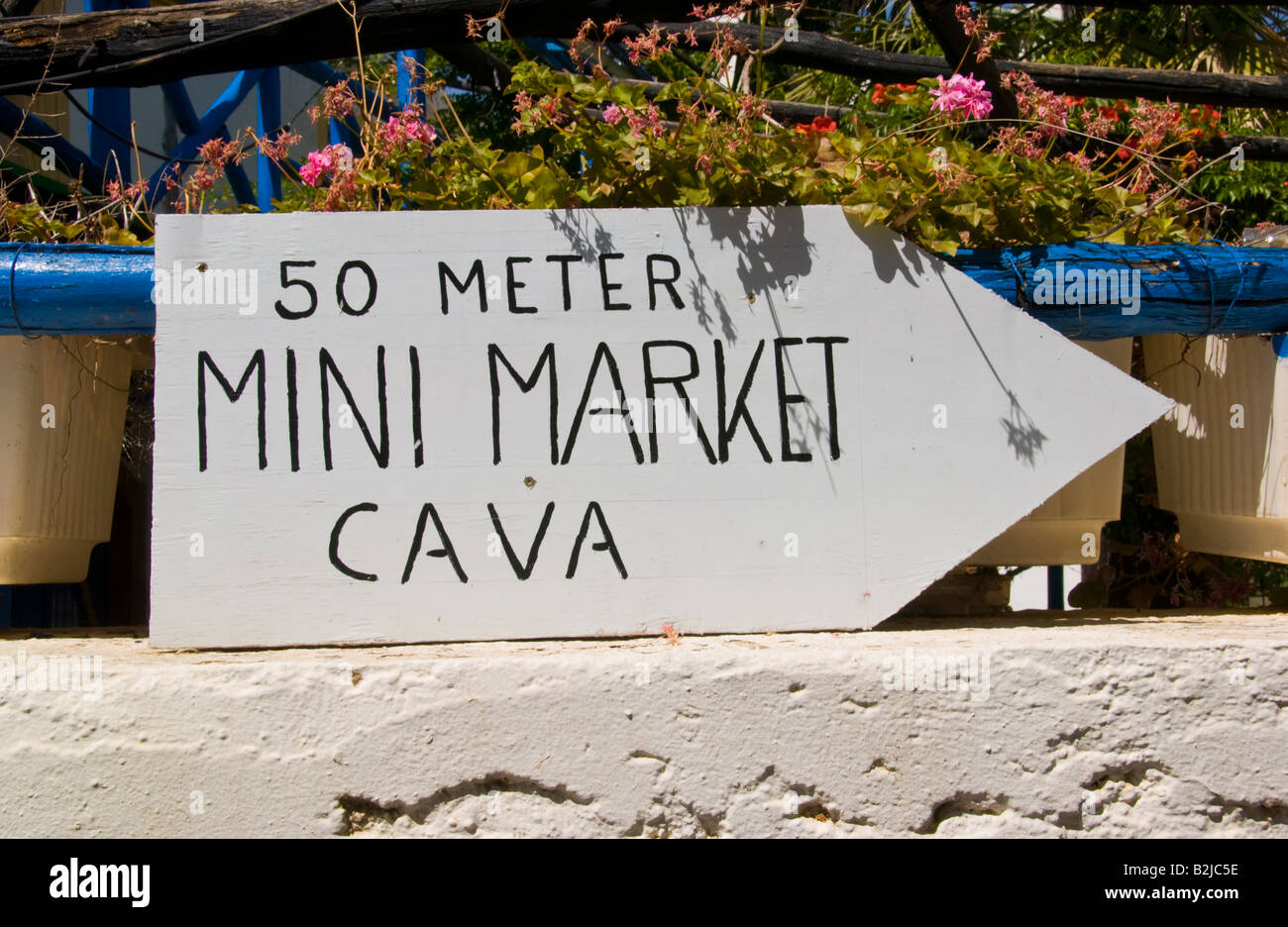 Shop sign to mini market in Malia Old Town on the Greek Mediterranean ...