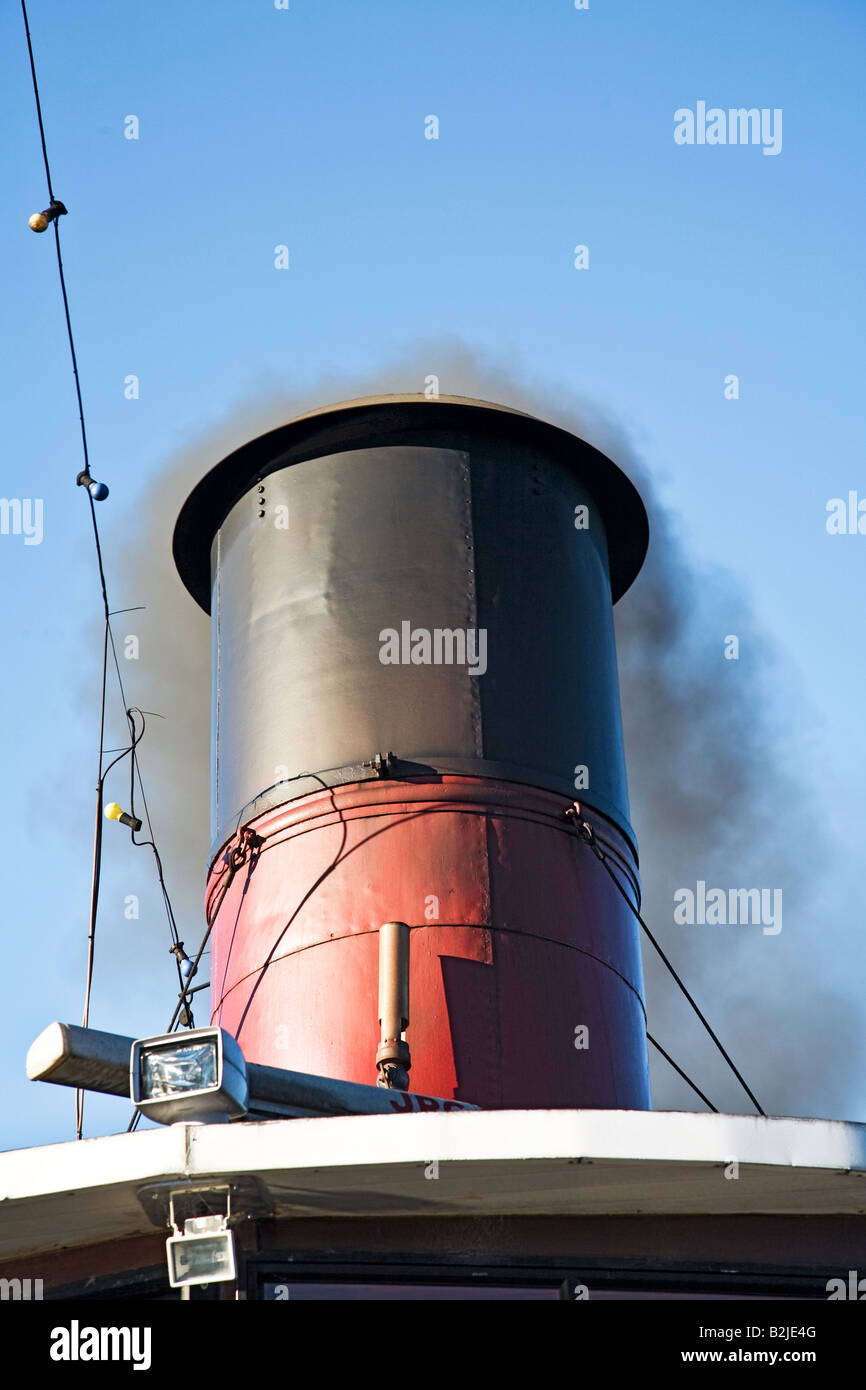 STEAM SHIP FUNNEL WITH SMOKE LAKE WAKATIPU QUEENSTOWN SOUTH ISLAND, NEW ...