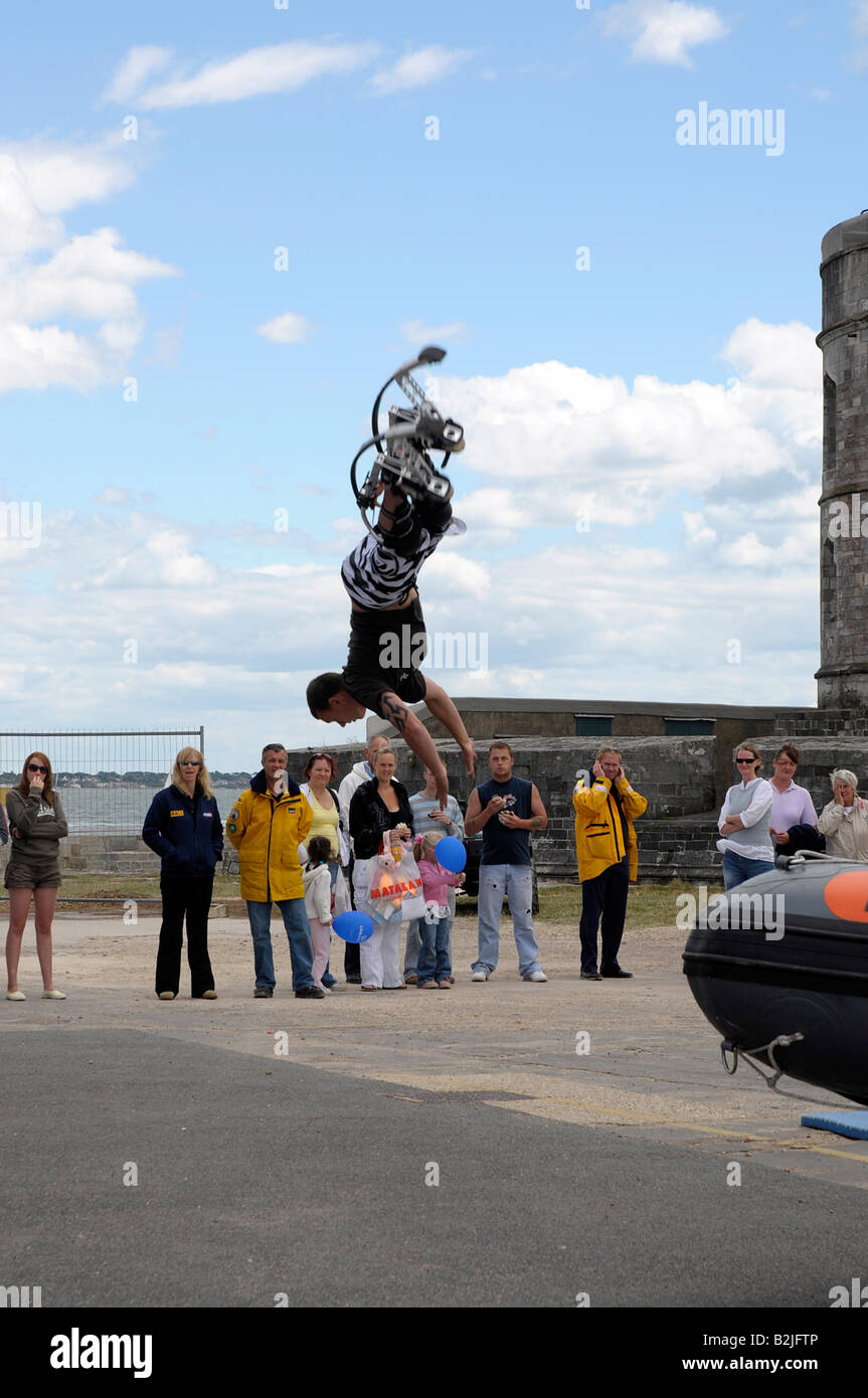 a freerunning and parkour demonstration at the Calshot RNLI open day ...