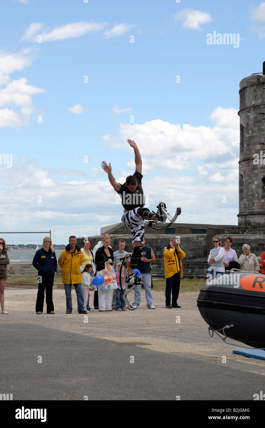 a freerunning and parkour demonstration at the Calshot RNLI open day ...