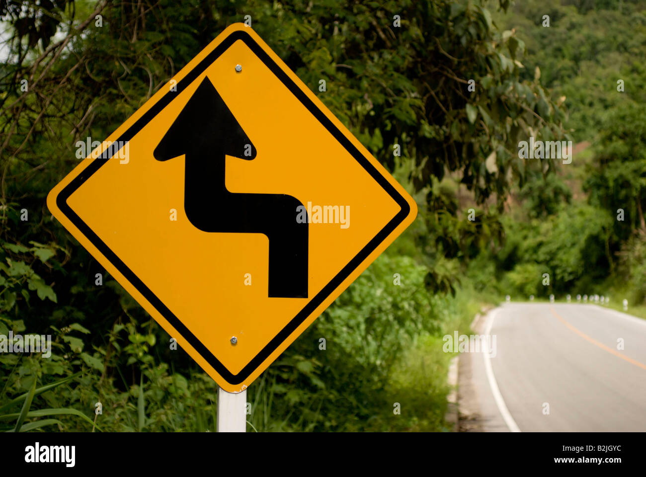Road sign indicating a windy road ahead Stock Photo - Alamy
