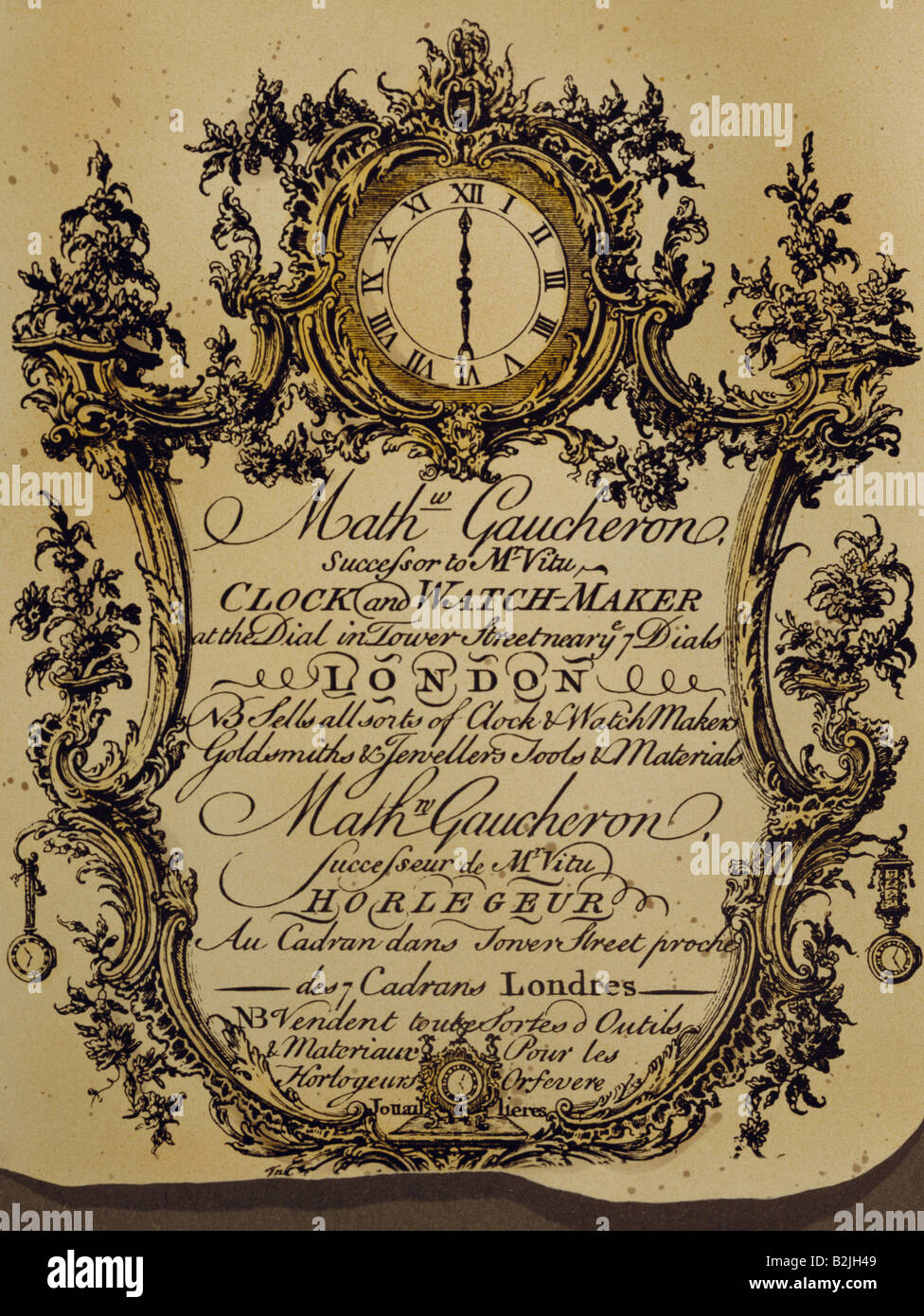 advertising, business cards, advertising card of a clockmaker, London ...