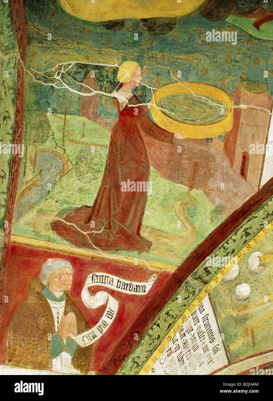 fine arts, Middle Ages, mural painting, Young woman with big sieve ...