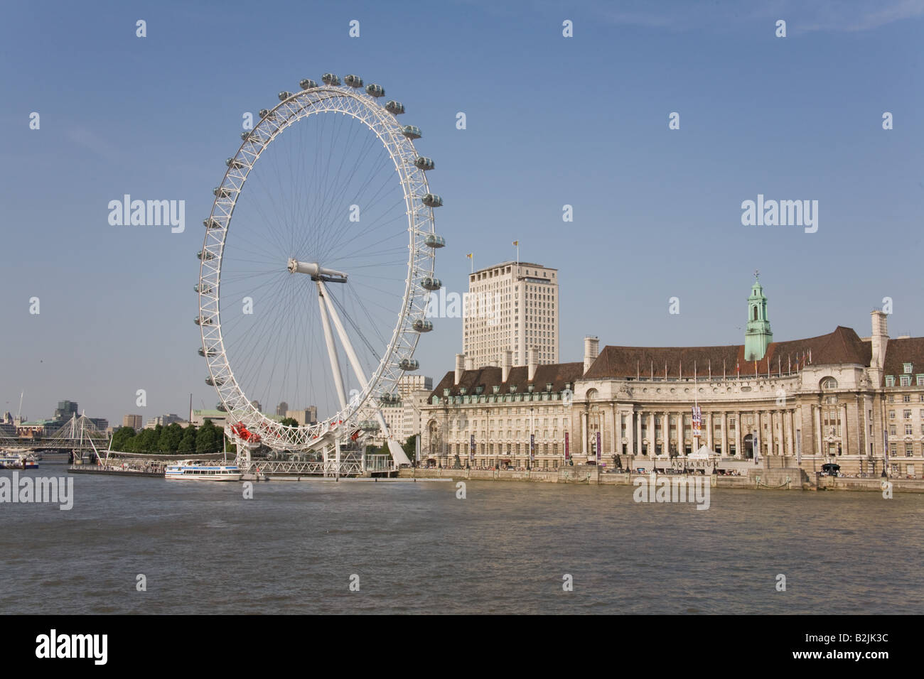 County hall and the London eye Southbank Westminster London England ...