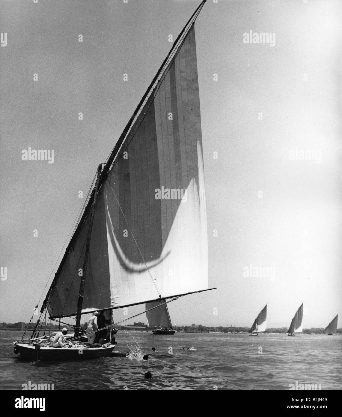 geography/travel, Egypt, Nile, feluccas on river Nile, 1950s, 50s, 20th ...
