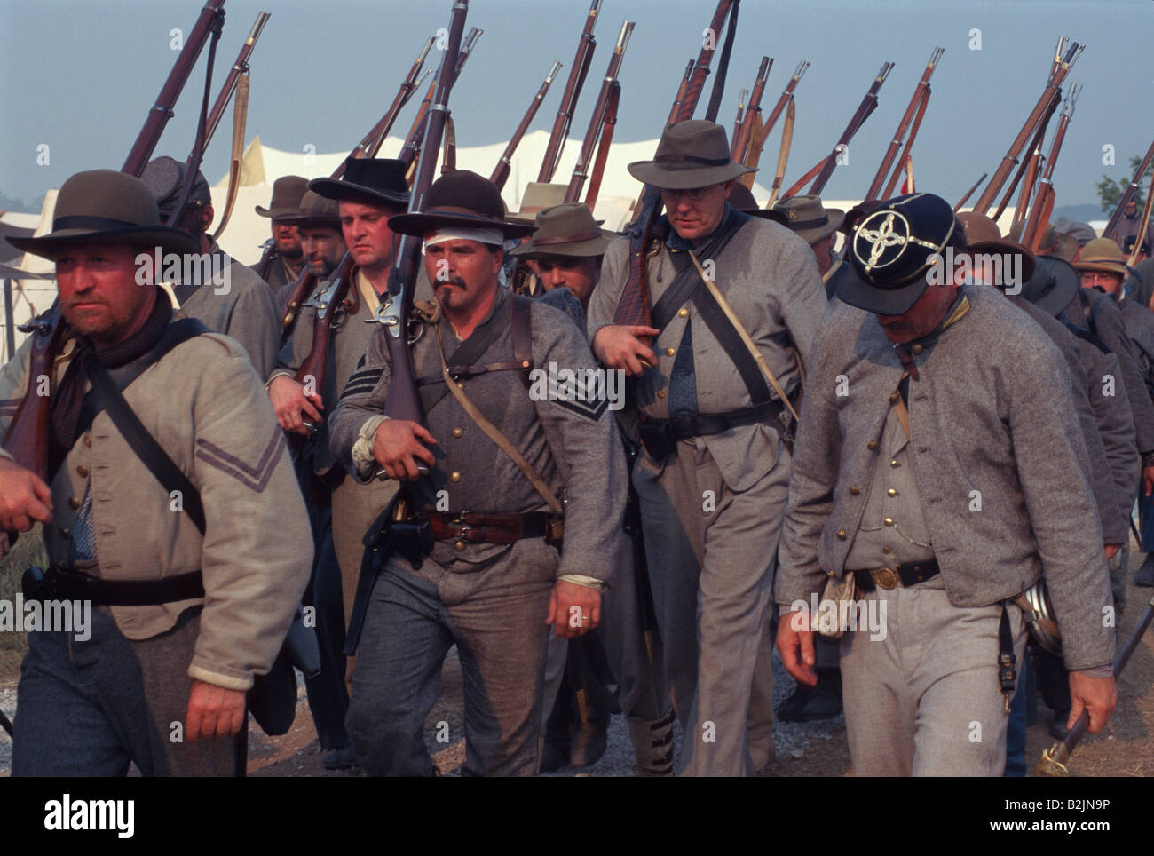 Confederate troops marching in column Stock Photo - Alamy