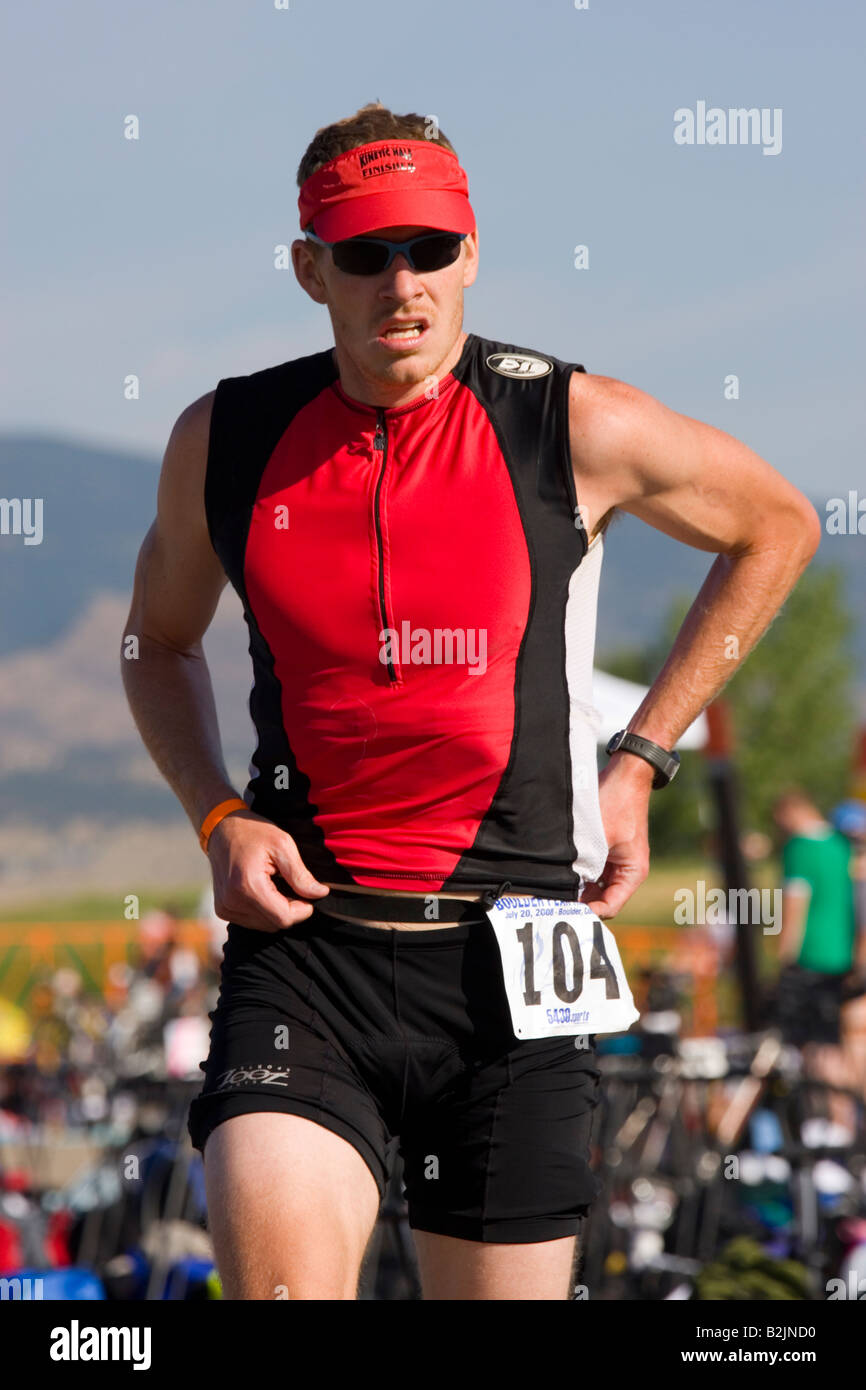 Michael Guzek in the run segment at the Boulder Peak Triathlon Stock ...
