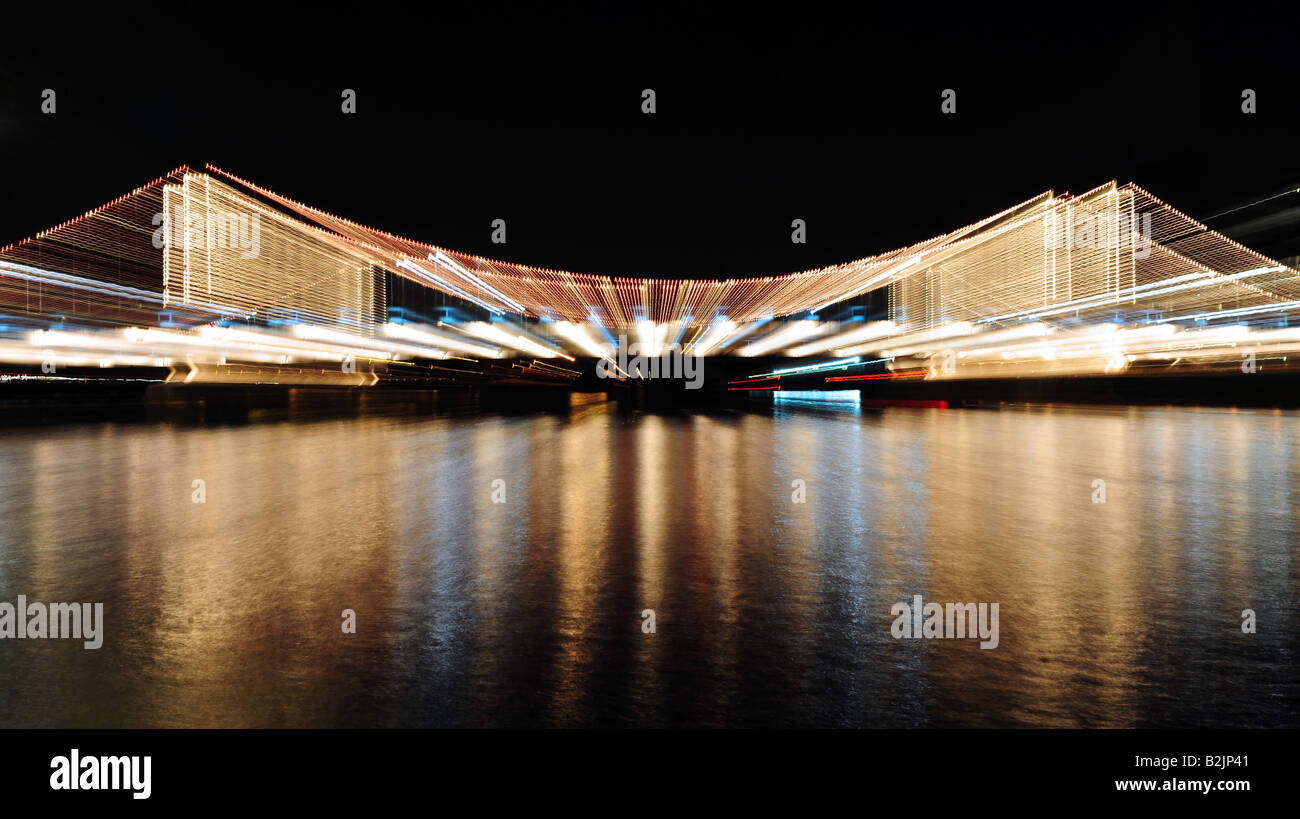Chelsea Bridge night view in London with zoom effect achieved with the ...