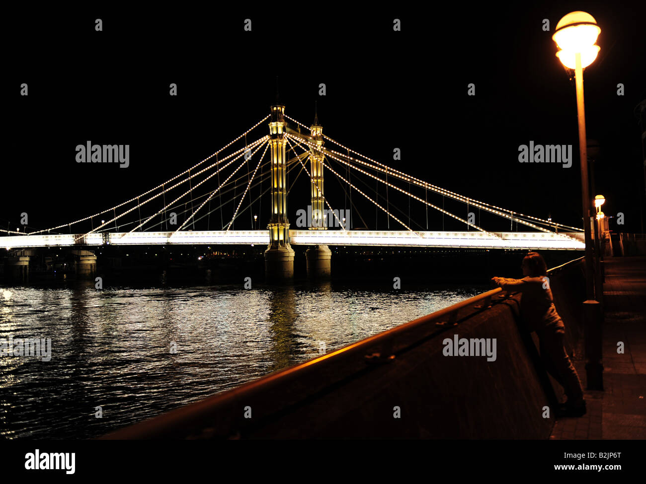 Albert Bridge night picture London England Stock Photo - Alamy
