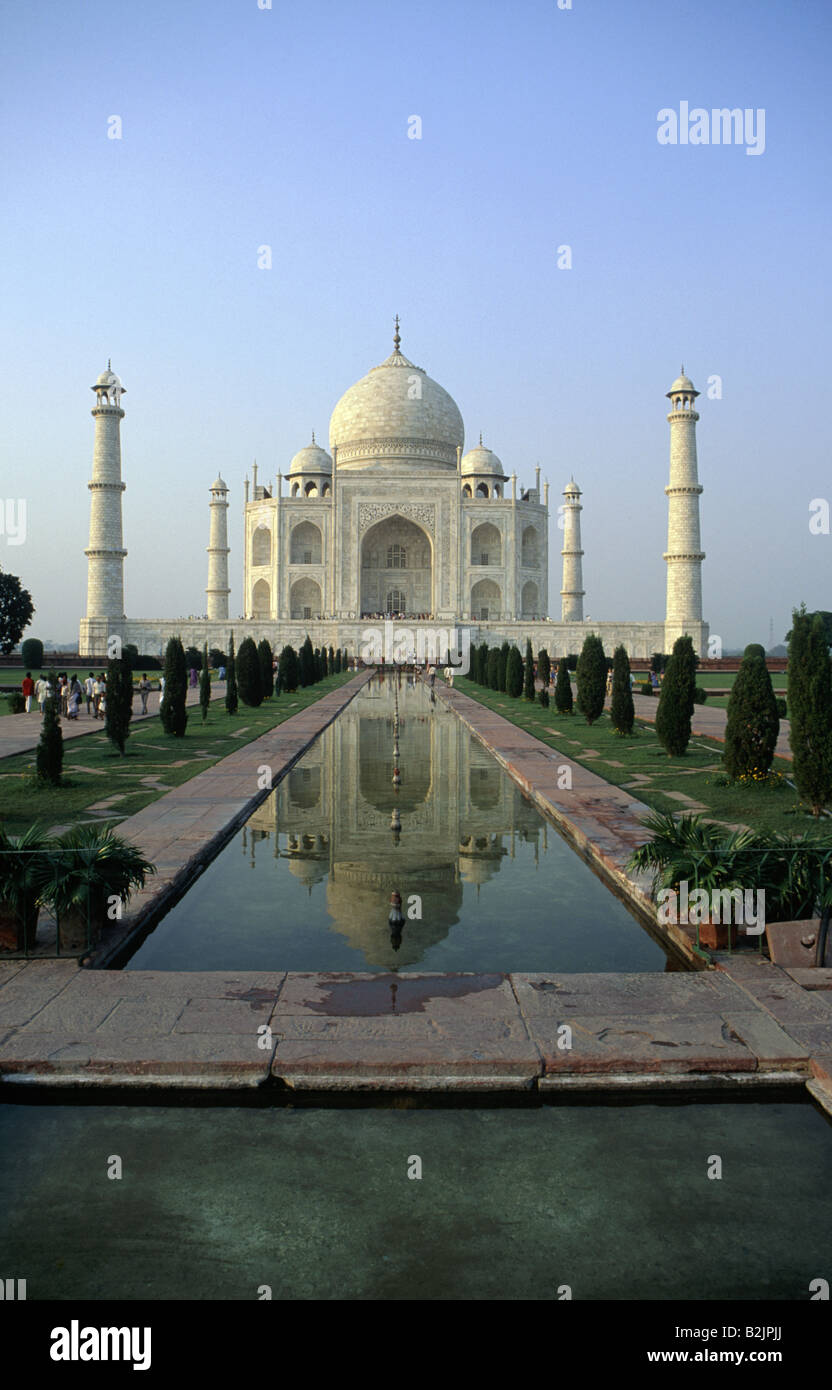 Taj Mahal and reflection in water Trees AGRA UTTAR PRADESH INDIA Stock ...