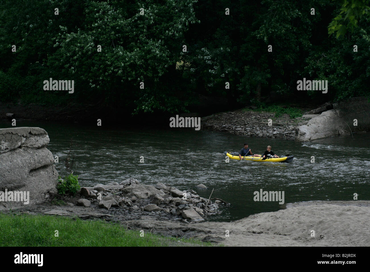 Canoeing through rapids on Des Moines river near Humbolt Iowa Stock ...