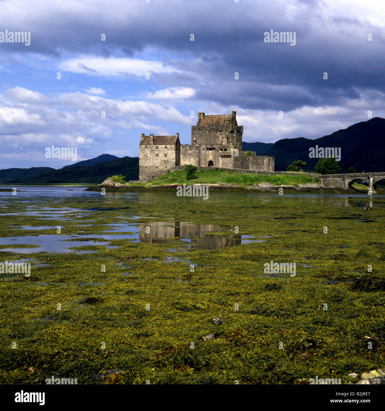 Eilean Donan Castle on the Bladder Wrack covered shoreline of Loch ...