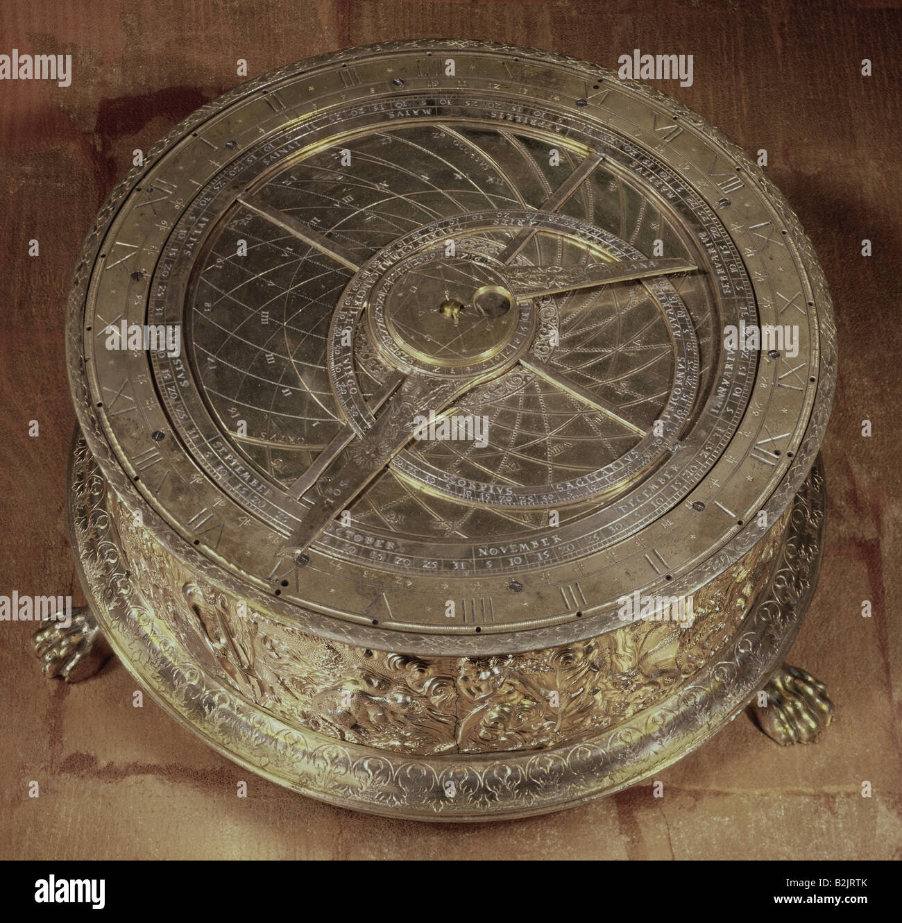 astronomy, measuring instruments, astrolabe, table clock with astrolabe ...