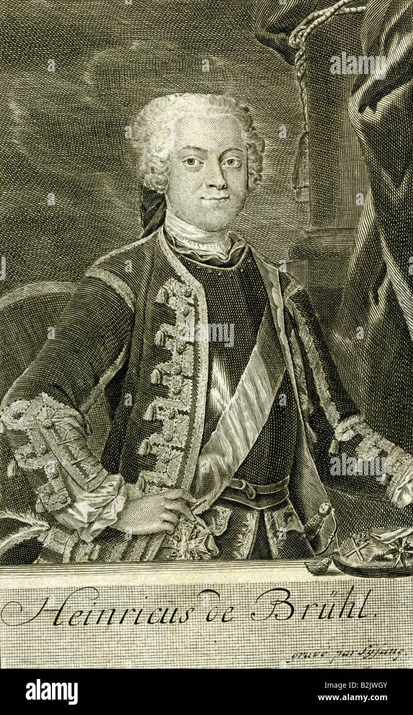 Bruhl, Heinrich Count von, 13.8.1700 - 28.10.1763, Saxon politician ...