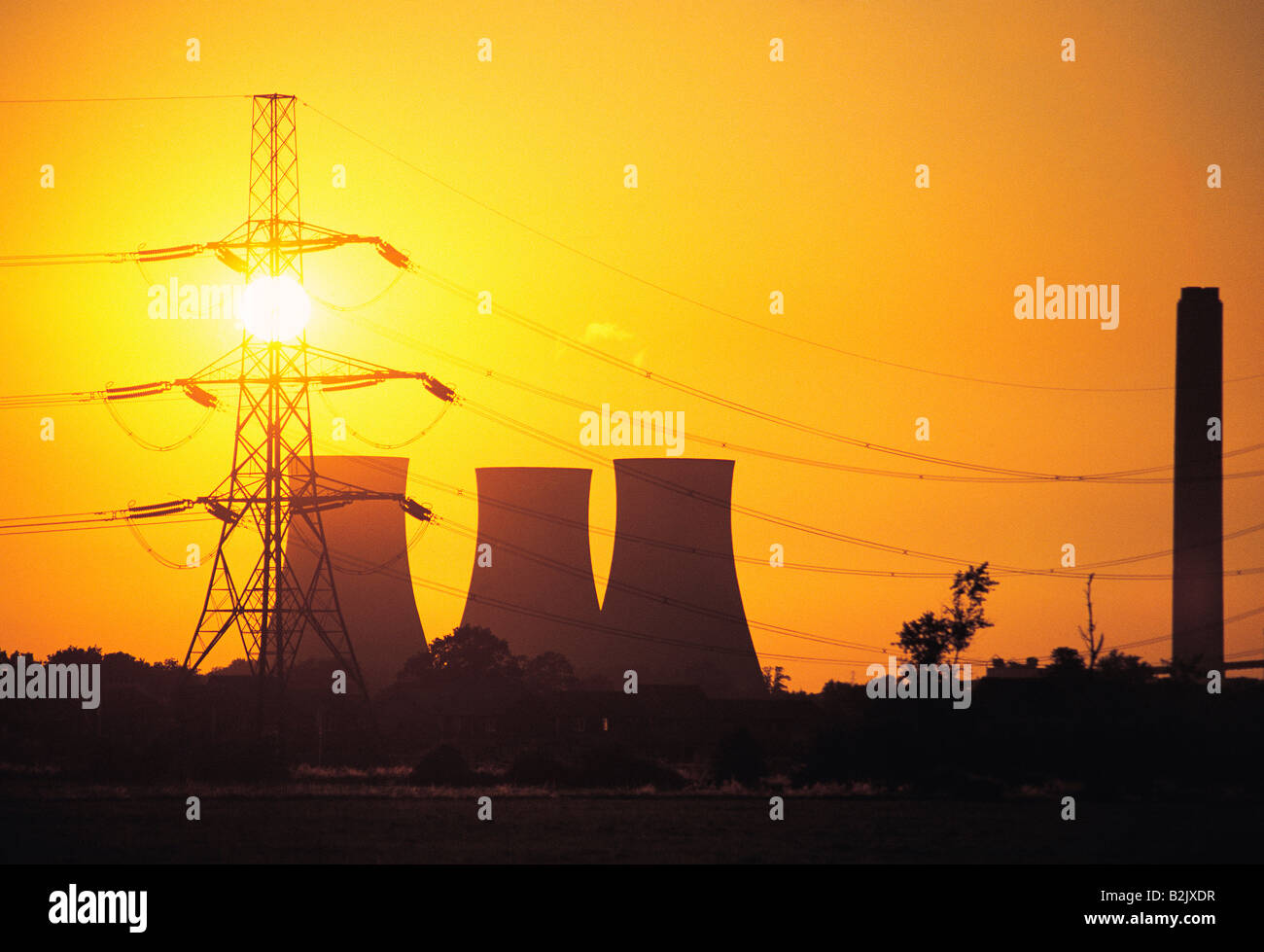 United Kingdom. England, Berkshire. Silhouette of Didcot power station ...