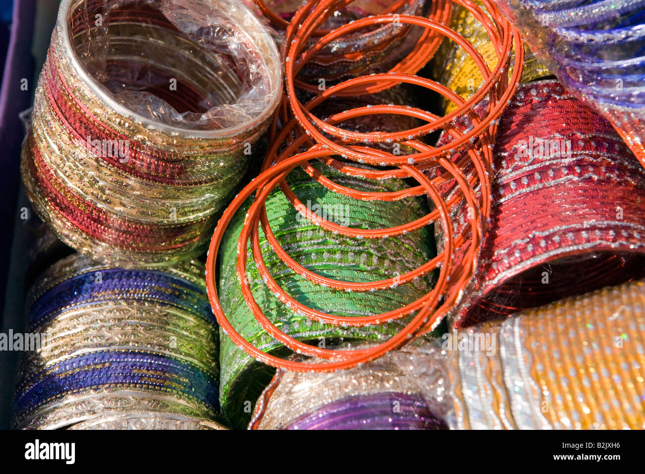 UK England Manchester Platt Fields Mega Mela colourful bangles on stall ...