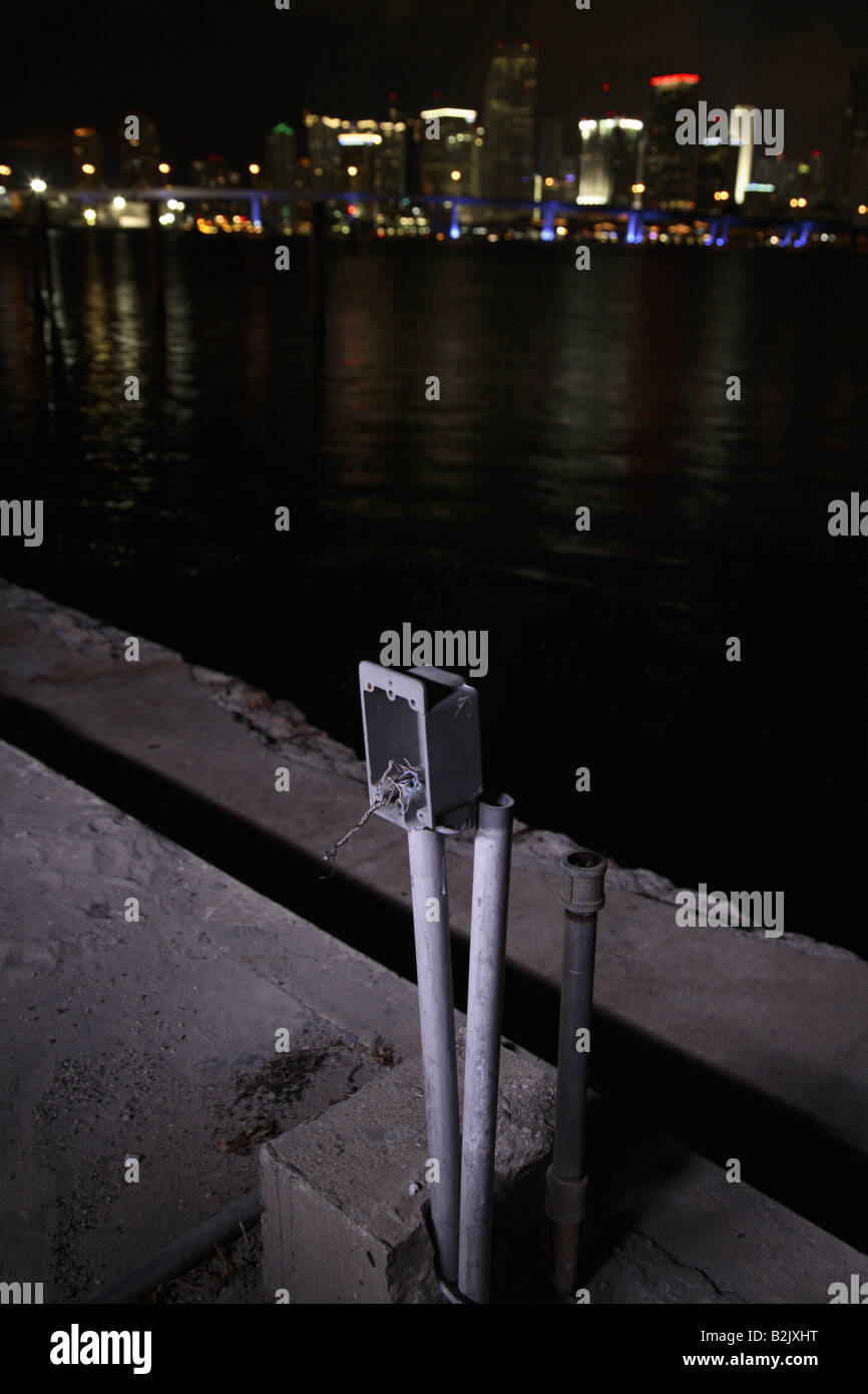 torn electrical socket against cityscape Stock Photo - Alamy