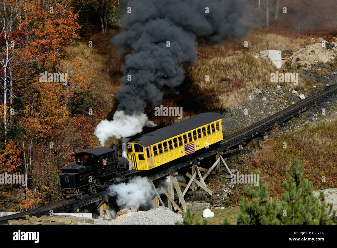 Steam Locomotive of the Mount Washington Cog Railway Pushing Car up ...