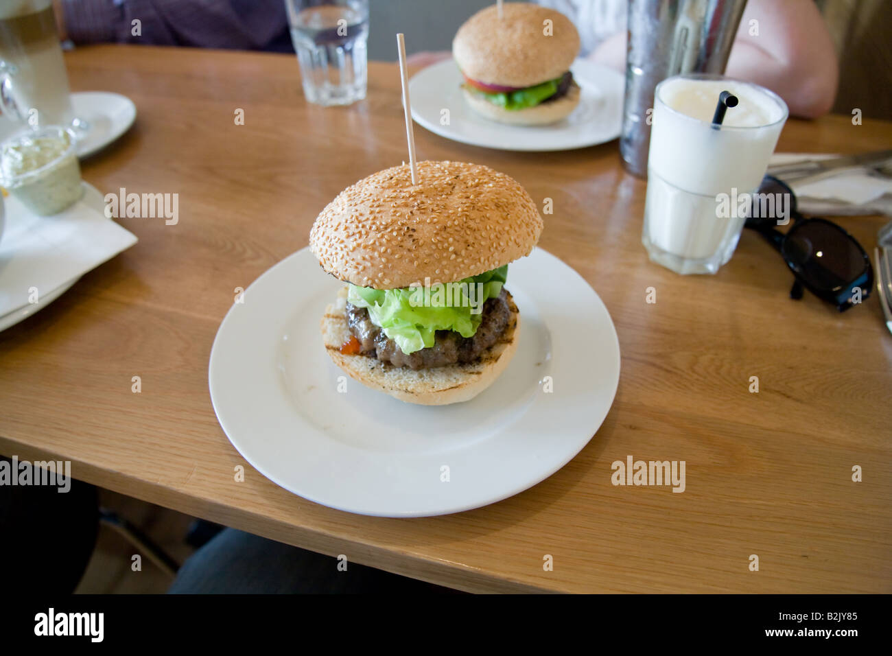 Beef burger in a cafe London England Stock Photo - Alamy