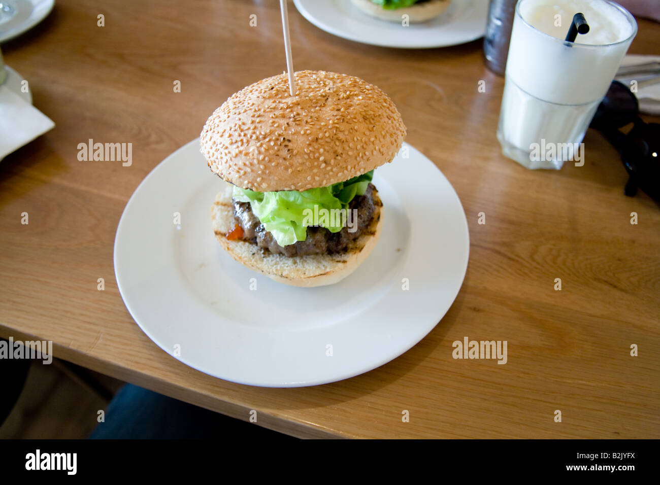 Beef burger in a cafe London England Stock Photo - Alamy