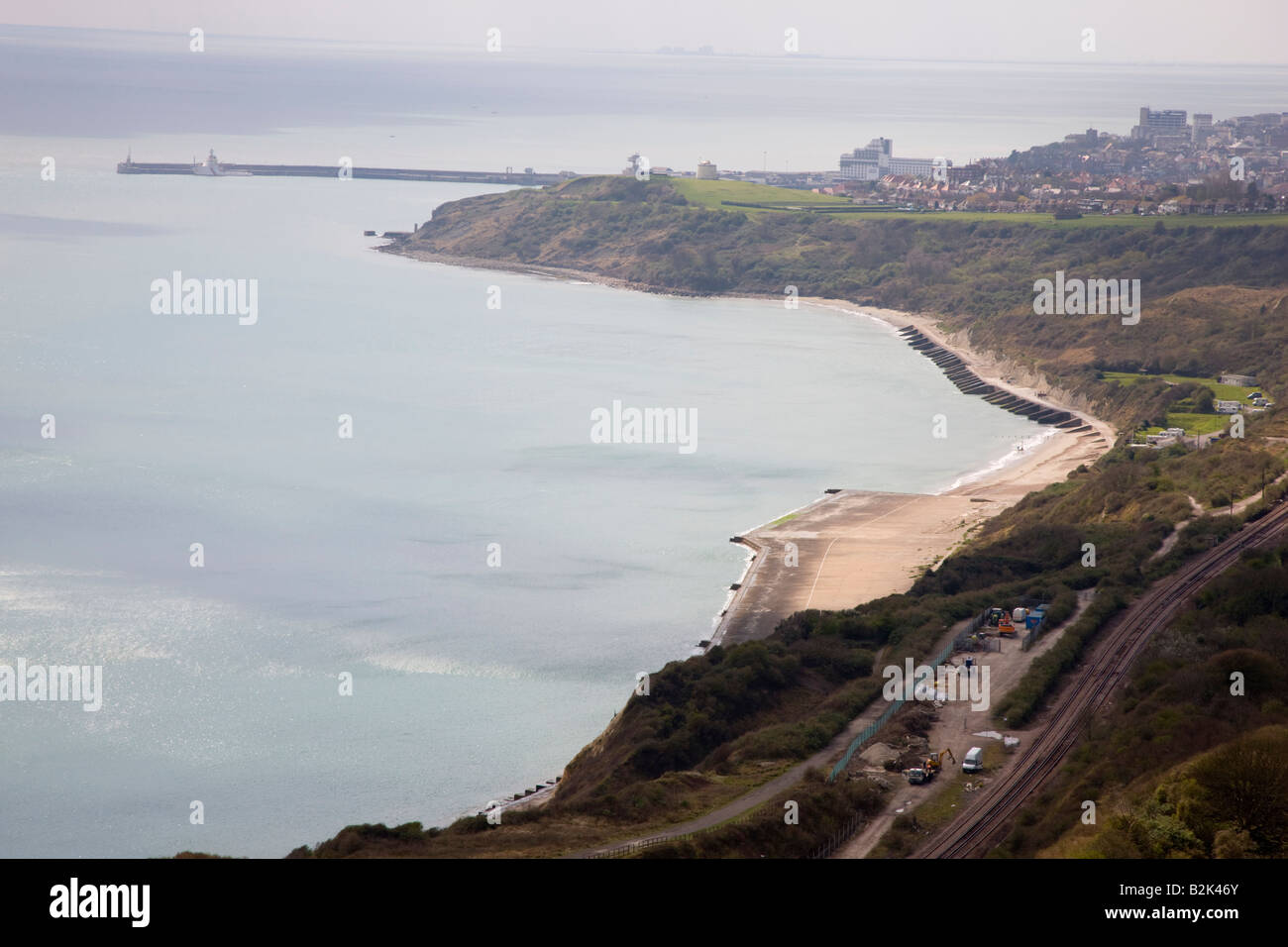 Panoramic view of Folkestone from the clifftops at Capel Le Ferne in ...