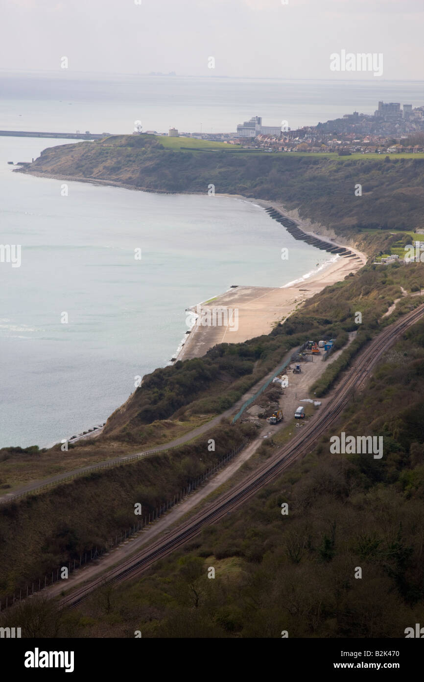 Panoramic view of Folkestone from the clifftops at Capel Le Ferne in ...