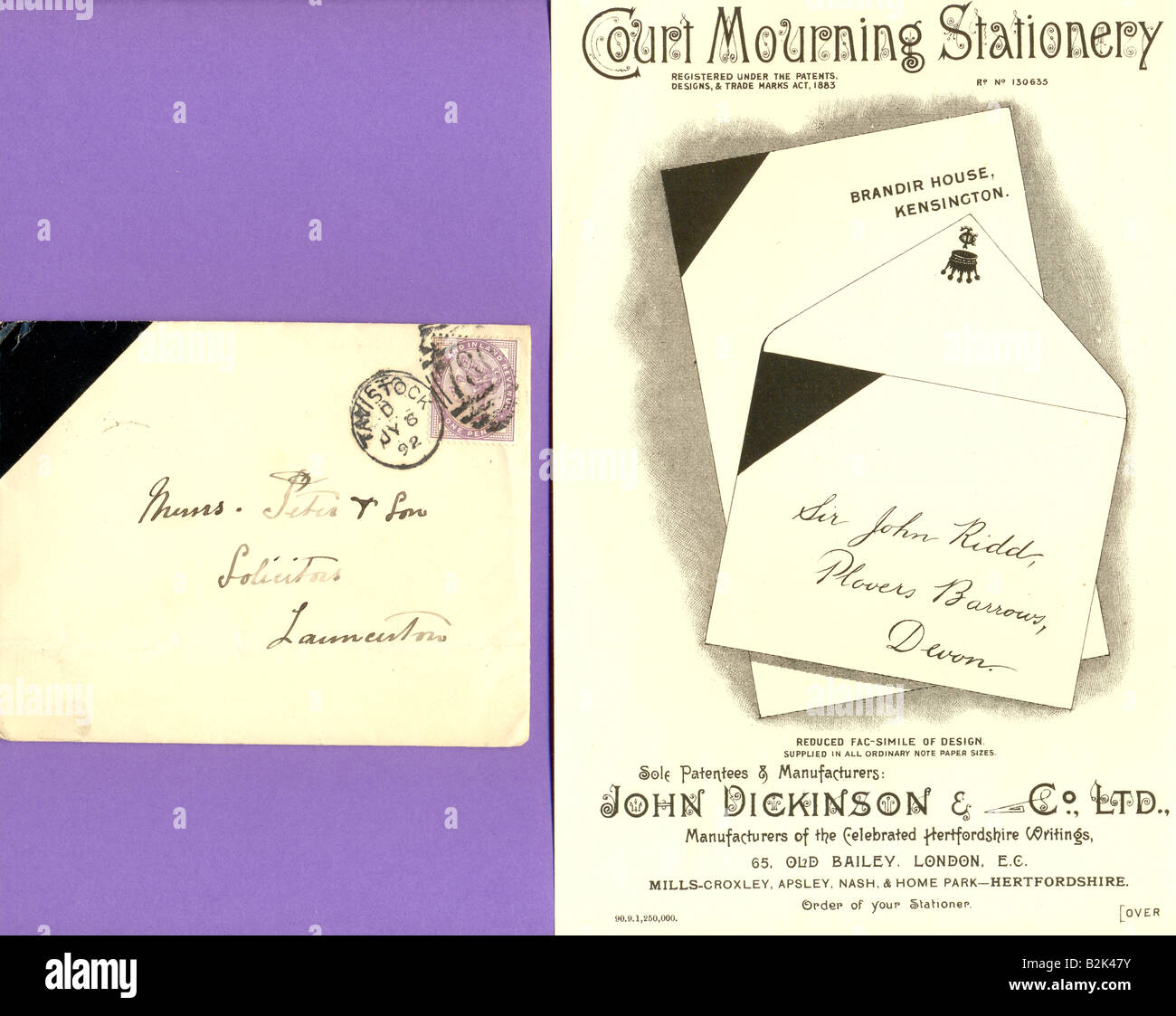 Victorian mourning stationery showing postally used 1892 envelope and ...