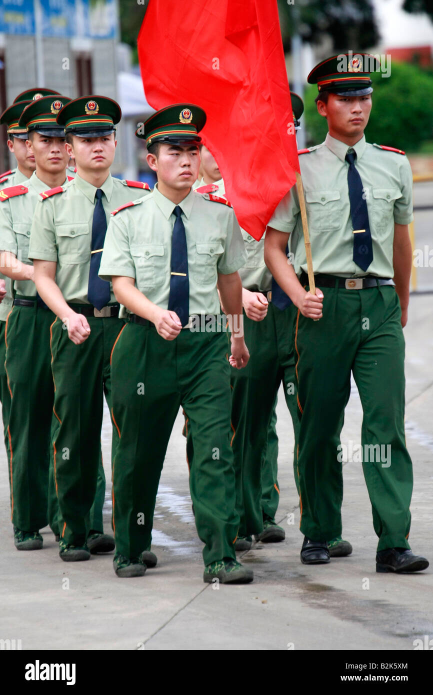 Chinese troops marching at the Chinese Vietnamese border at Hekou ...