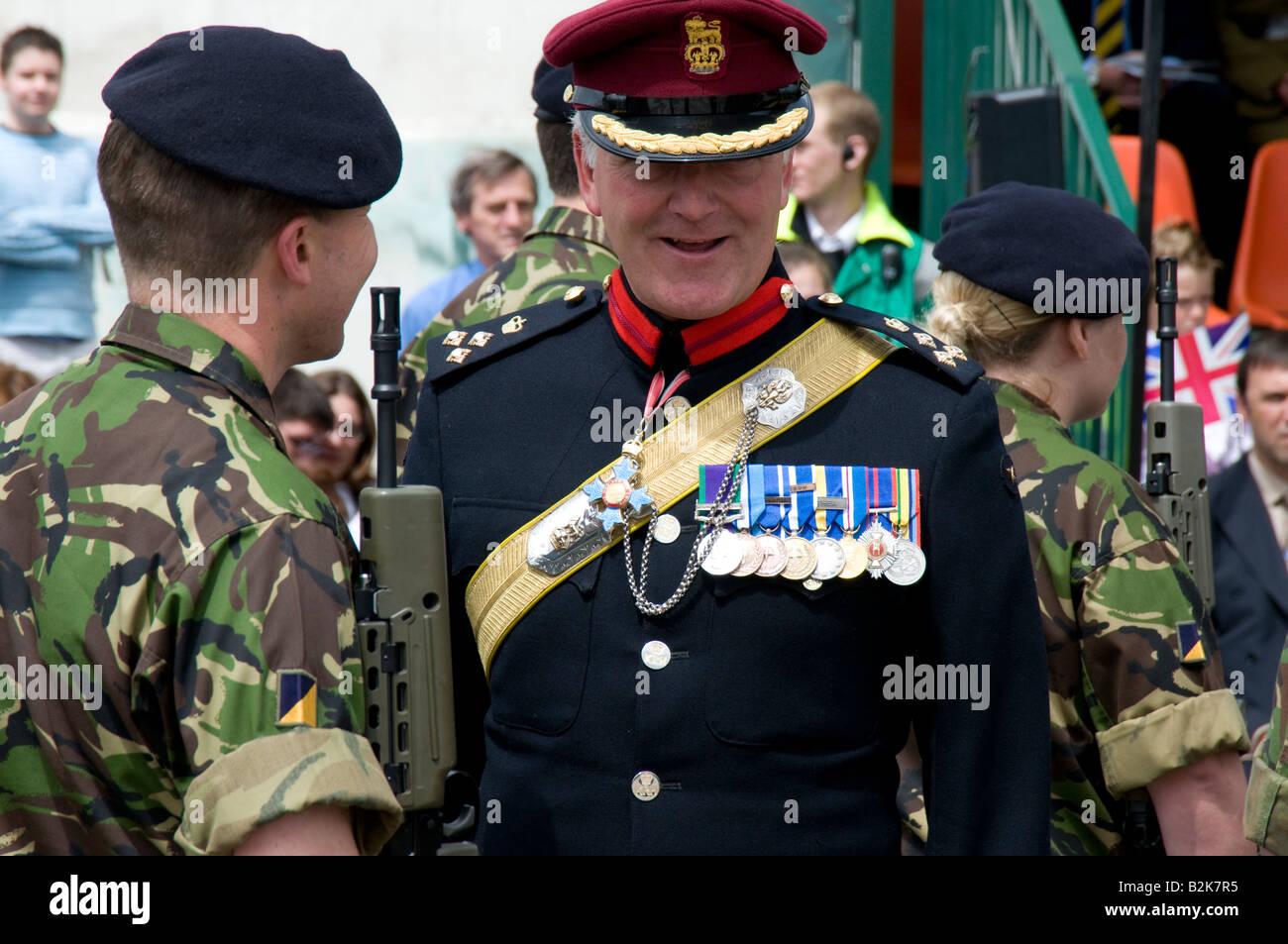 Brigadier Wade Brigade Commander of the Territorial Army talking to a ...
