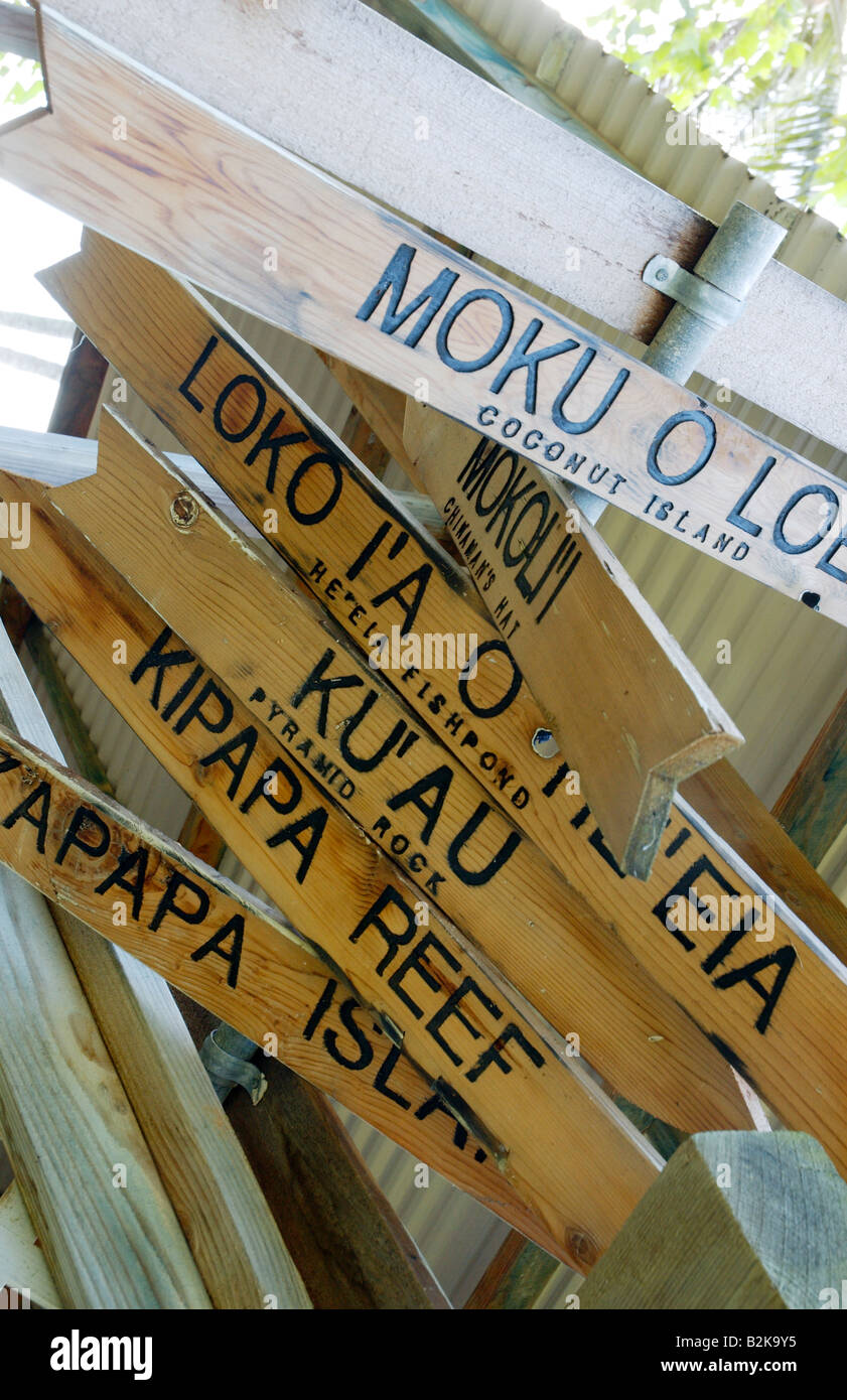 Wood Directional Signs Oahu Hawaii Stock Photo - Alamy