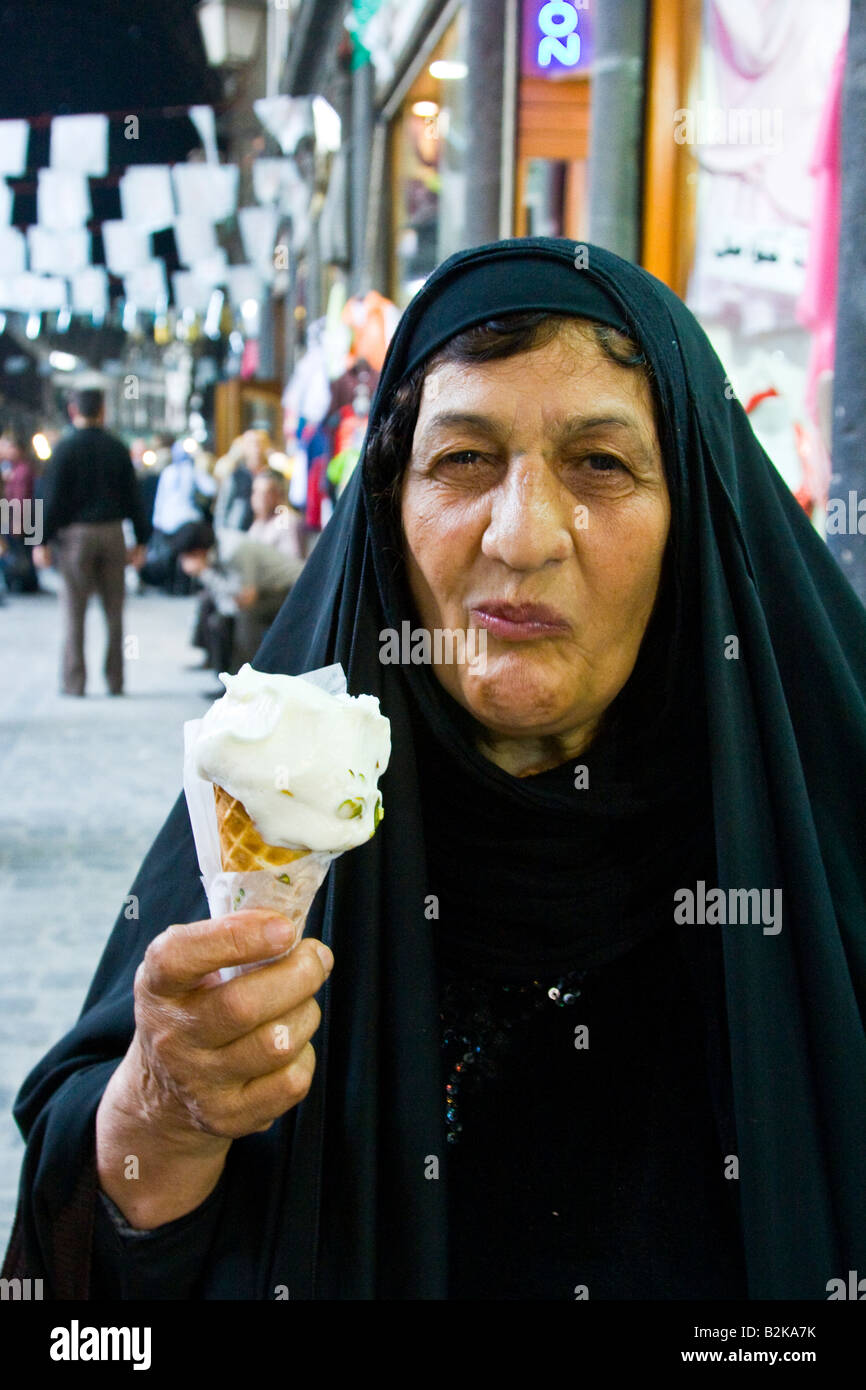 Muslim Woman Eating Ice Cream from Bekdach in the Hamidiyya Souk in the ...