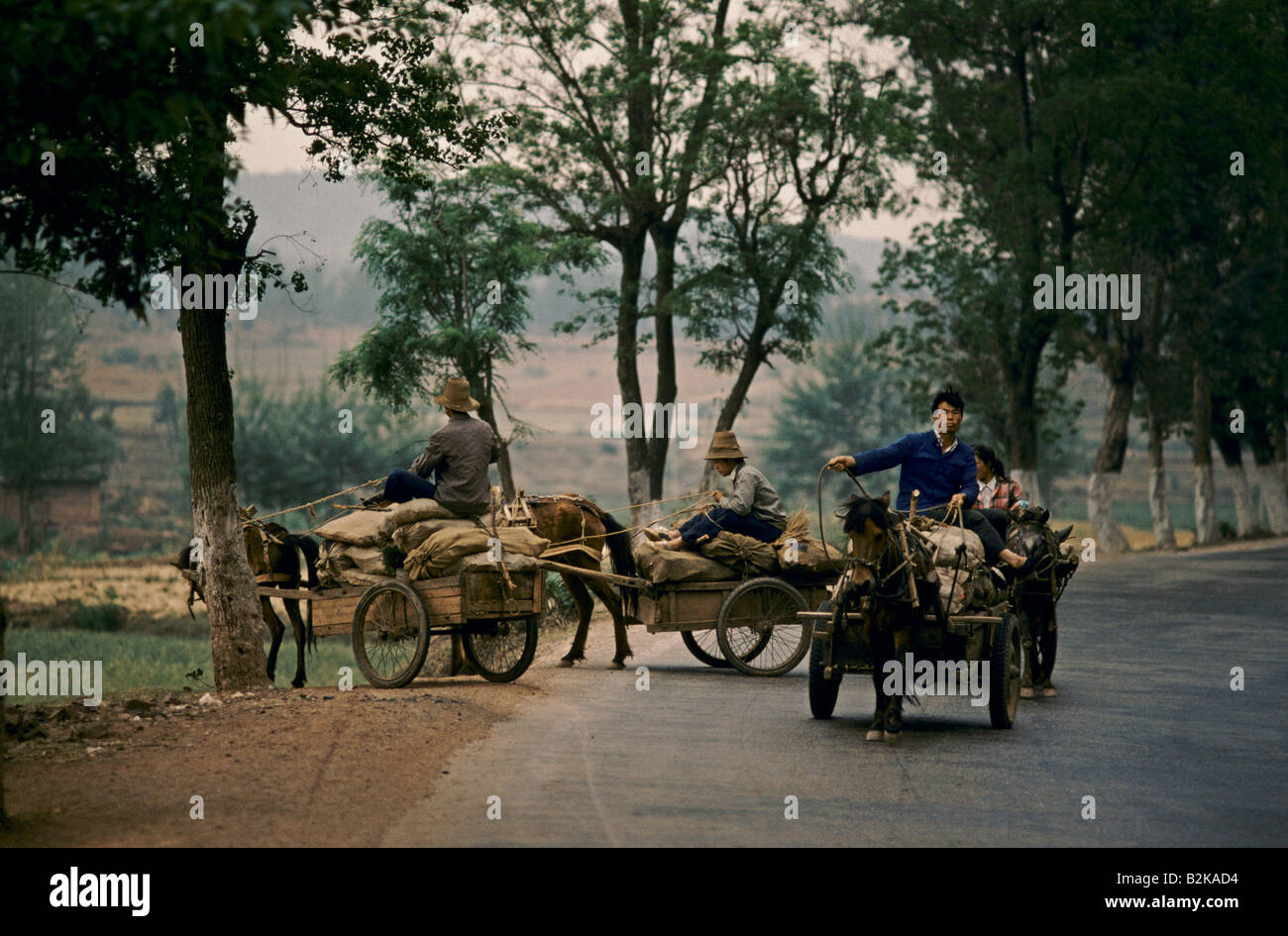 men on carts country road south west china Stock Photo - Alamy