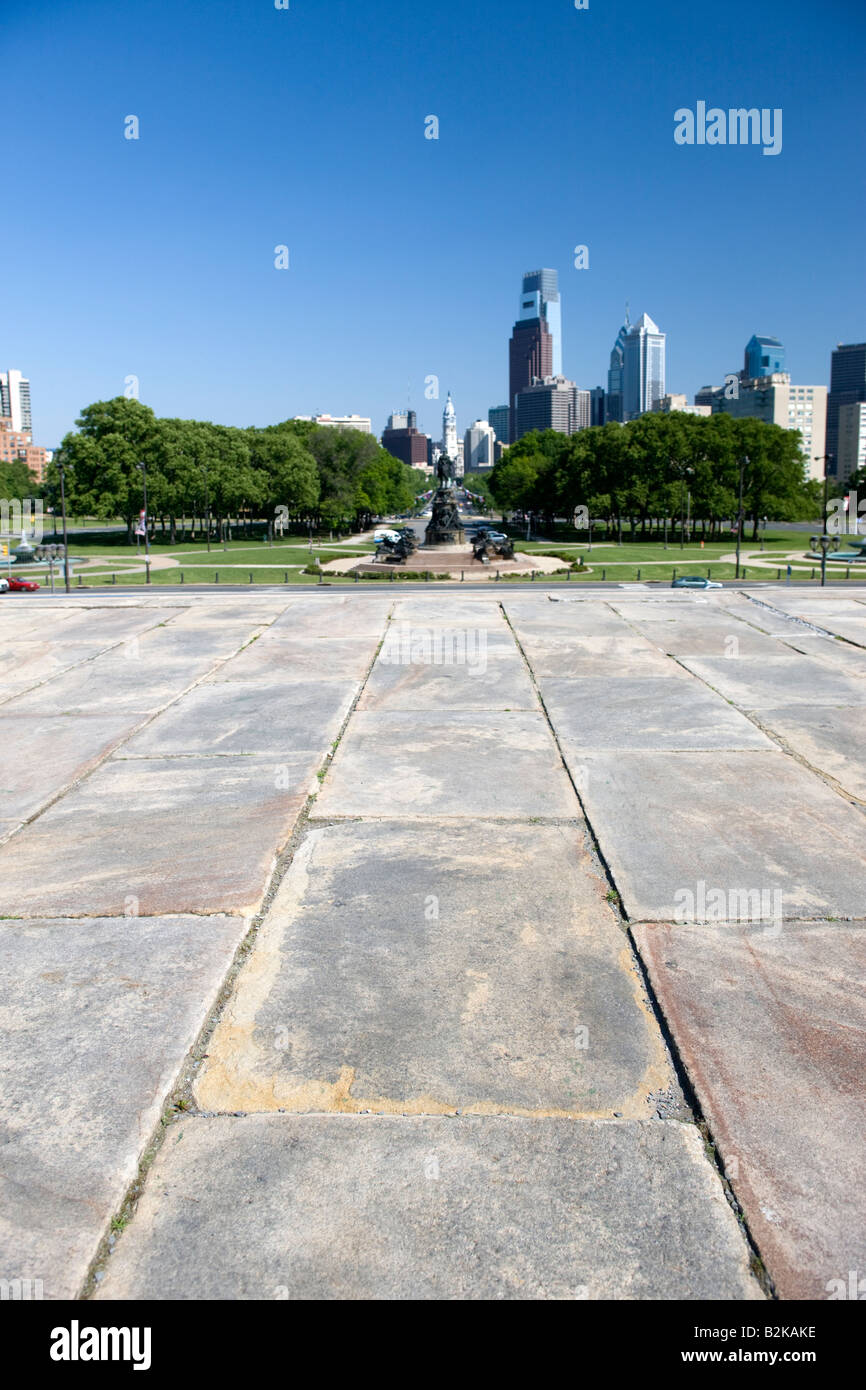 DOWNTOWN SKYLINE FROM ART MUSEUM STEPS PHILADELPHIA PENNSYLVANIA USA ...