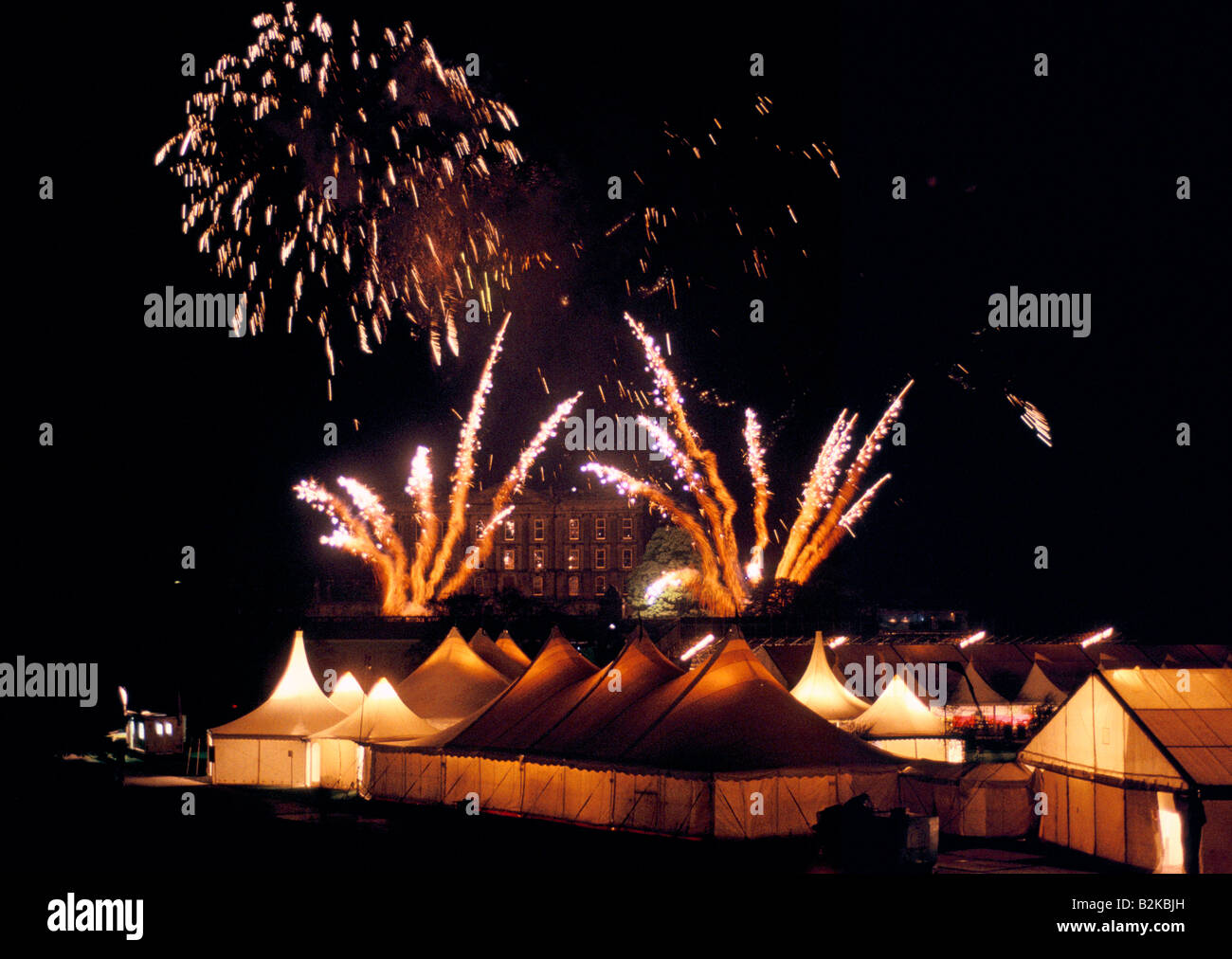 firework display above country garden marquees Stock Photo - Alamy