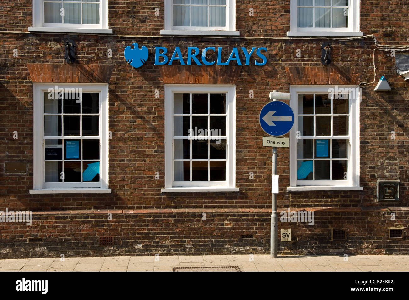 One way sign outside branch of Barclays Bank in Rye in East Sussex ...