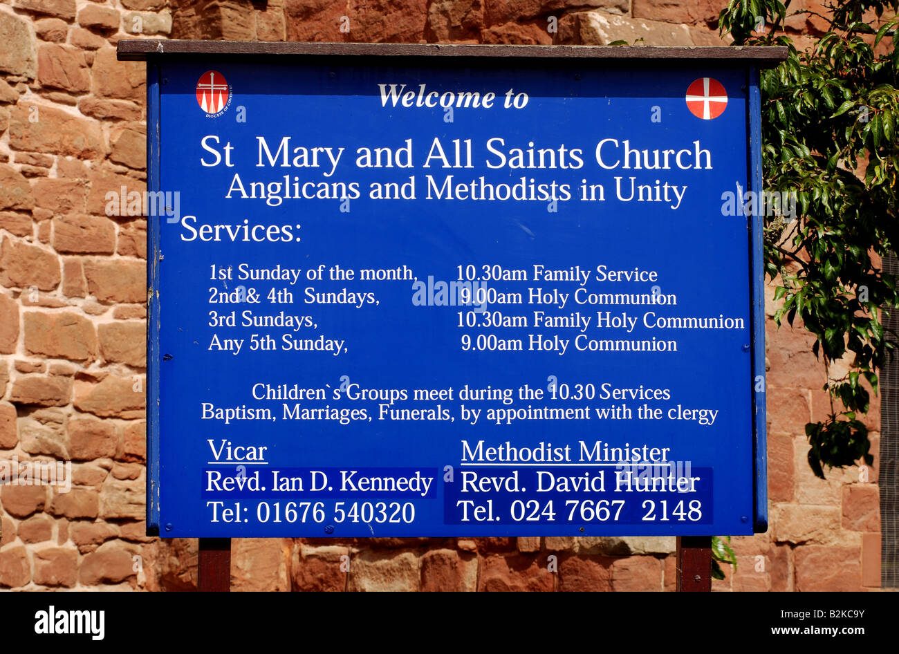 St. Mary and All Saints Church sign, Fillongley, Warwickshire, England ...