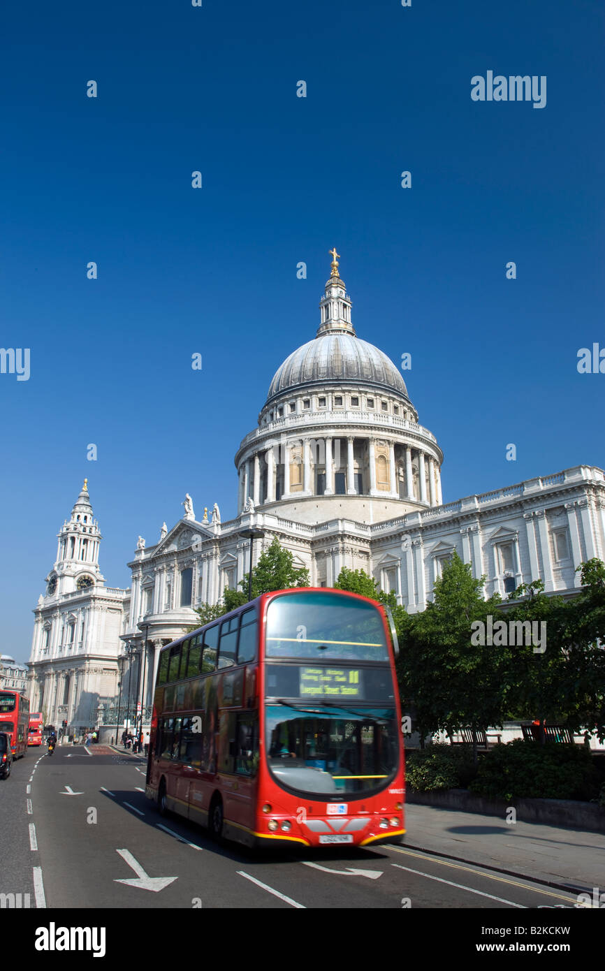 MODERN RED DOUBLE DECKER BUS SAINT PAULS CATHEDRAL LUDGATE HILL CITY OF ...