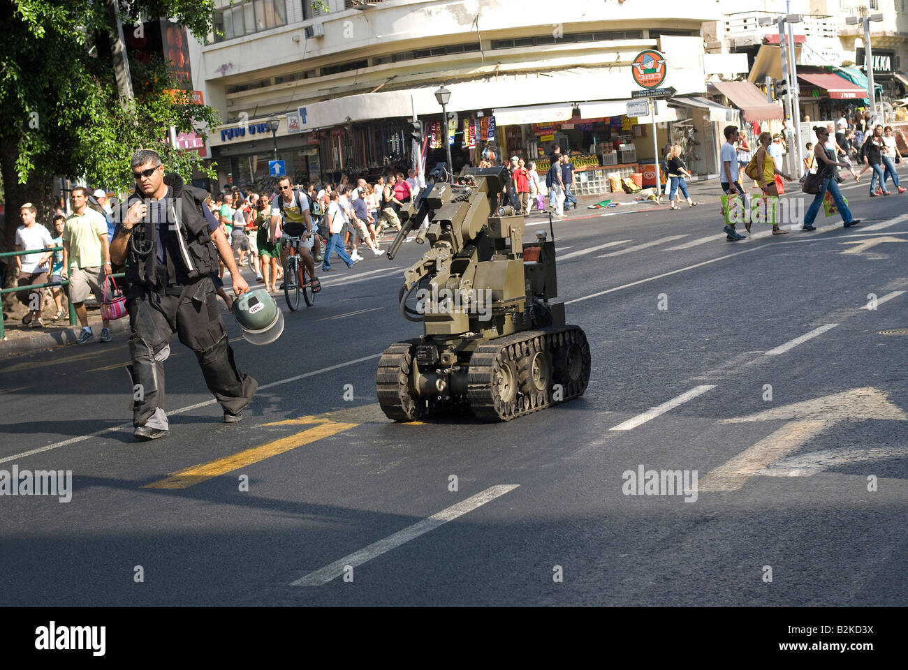 A bomb removal robot is ready to be sent as an Israeli police sapper ...