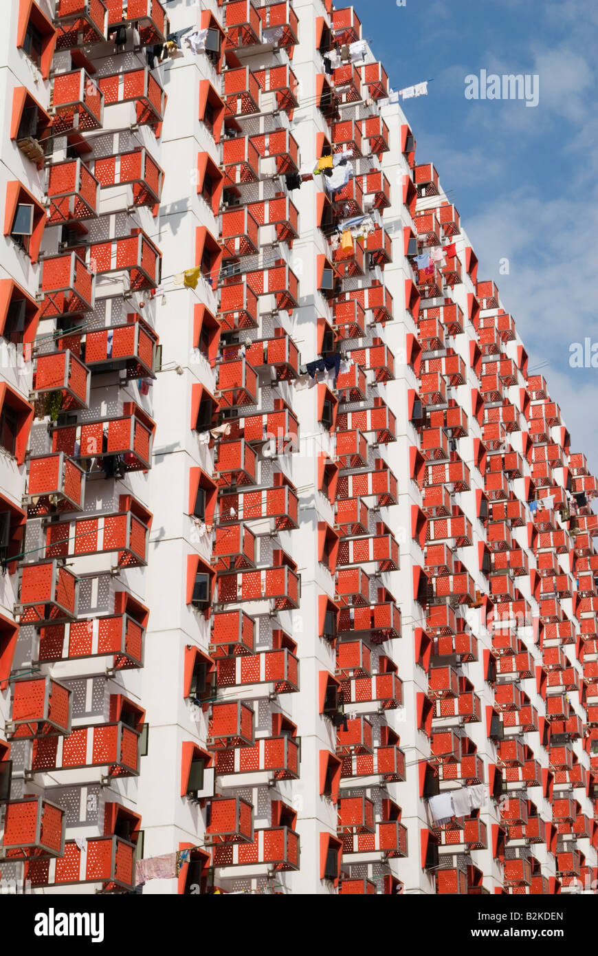 18 story red and white Selegie House, Block 9 of Stamford Estate built ...